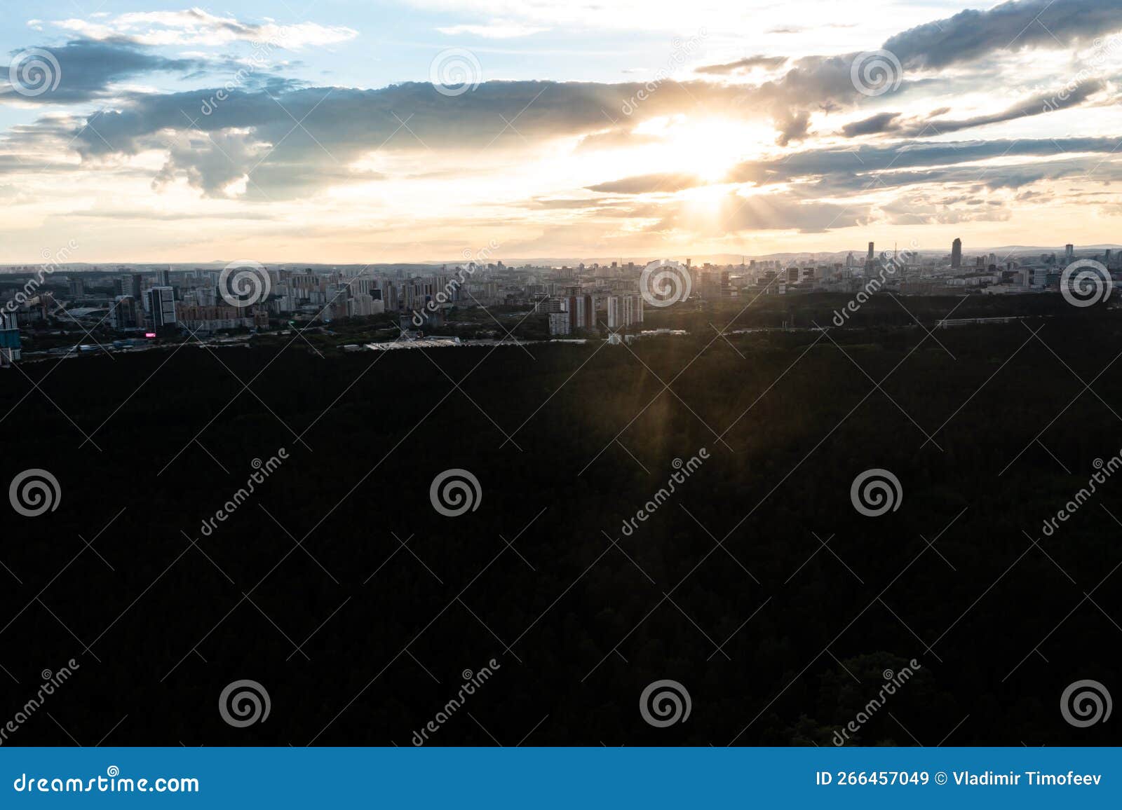 Aerial View of Big City at Sunset Stock Image - Image of reflection ...