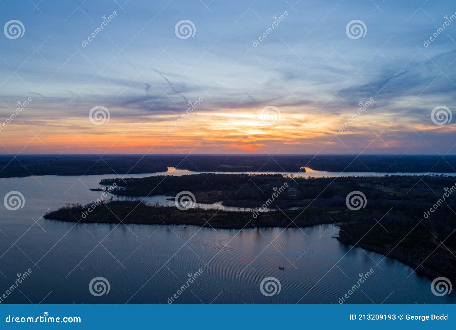 Aerial View of Big Creek Lake at Sunset Stock Image - Image of twilight ...
