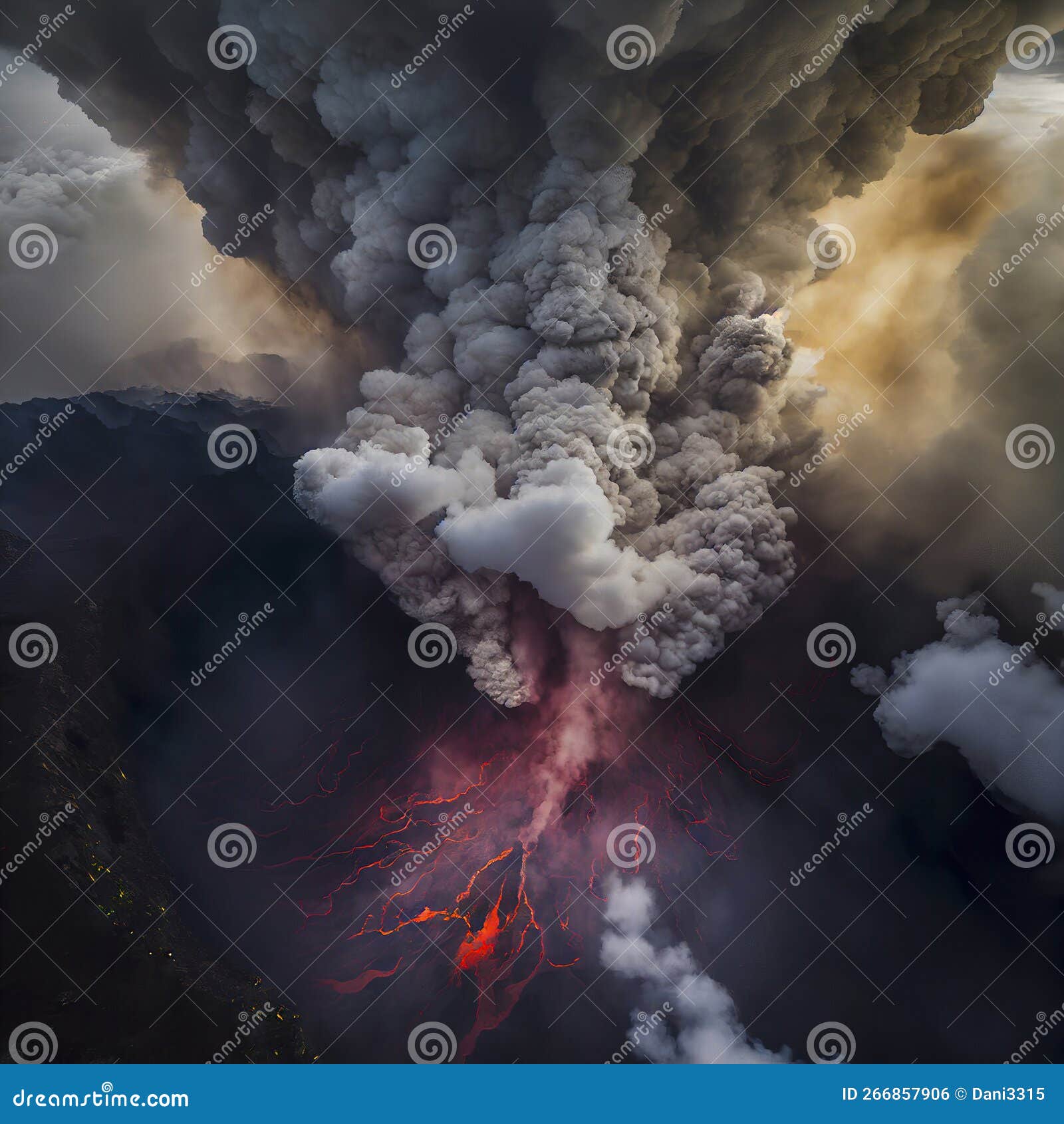Aerial View of Billowing Smoke and Ashes Erupting from a Volcano Stock ...