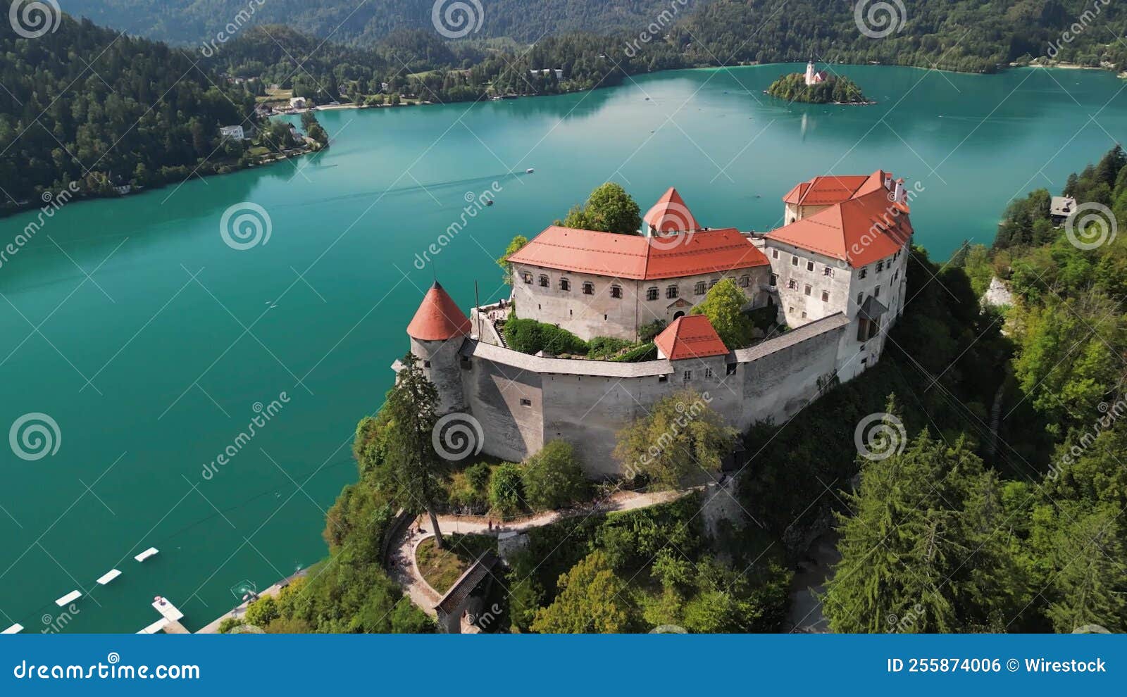 Aerial View of the Bled Castle and Lake in Slovenia Stock Footage ...
