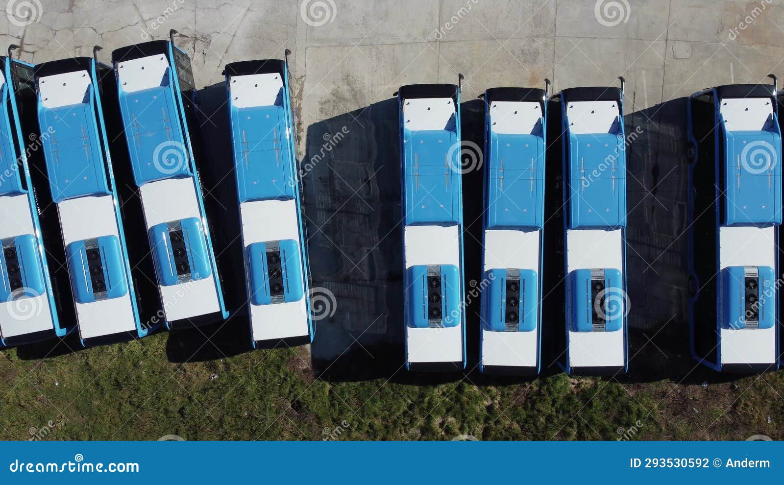 Aerial view of blue buses stock footage. Video of transportation ...