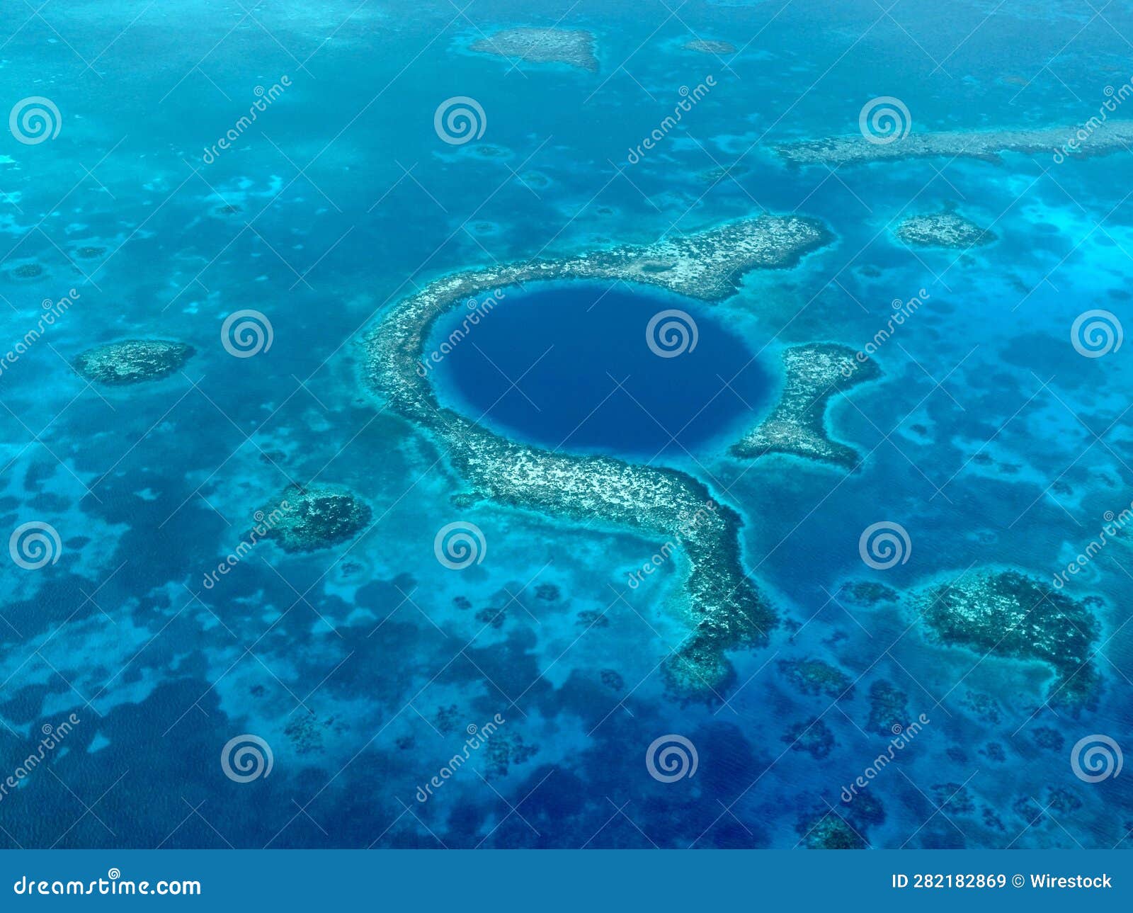 Aerial View of a Blue Hole in the Sea on a Sunny Day Stock Image ...