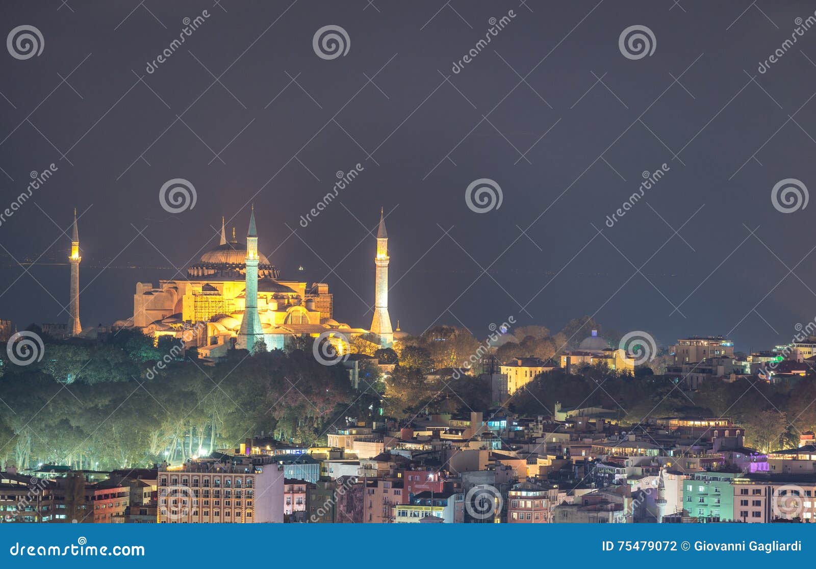 Aerial View of Blue Mosque at Night, Istanbul Stock Photo - Image of ...