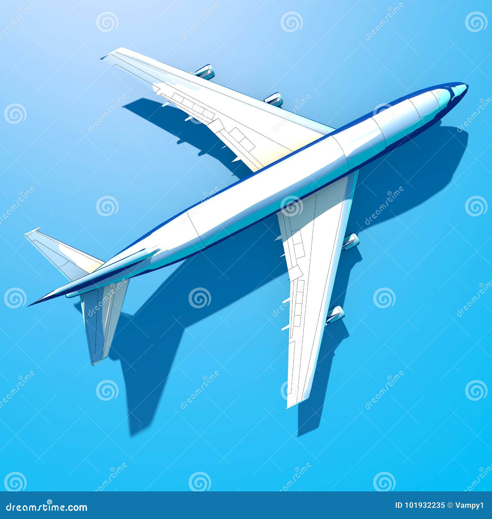 Aerial View of a Boeing 747, Top View of a Blue Airplane, Long Shadow ...