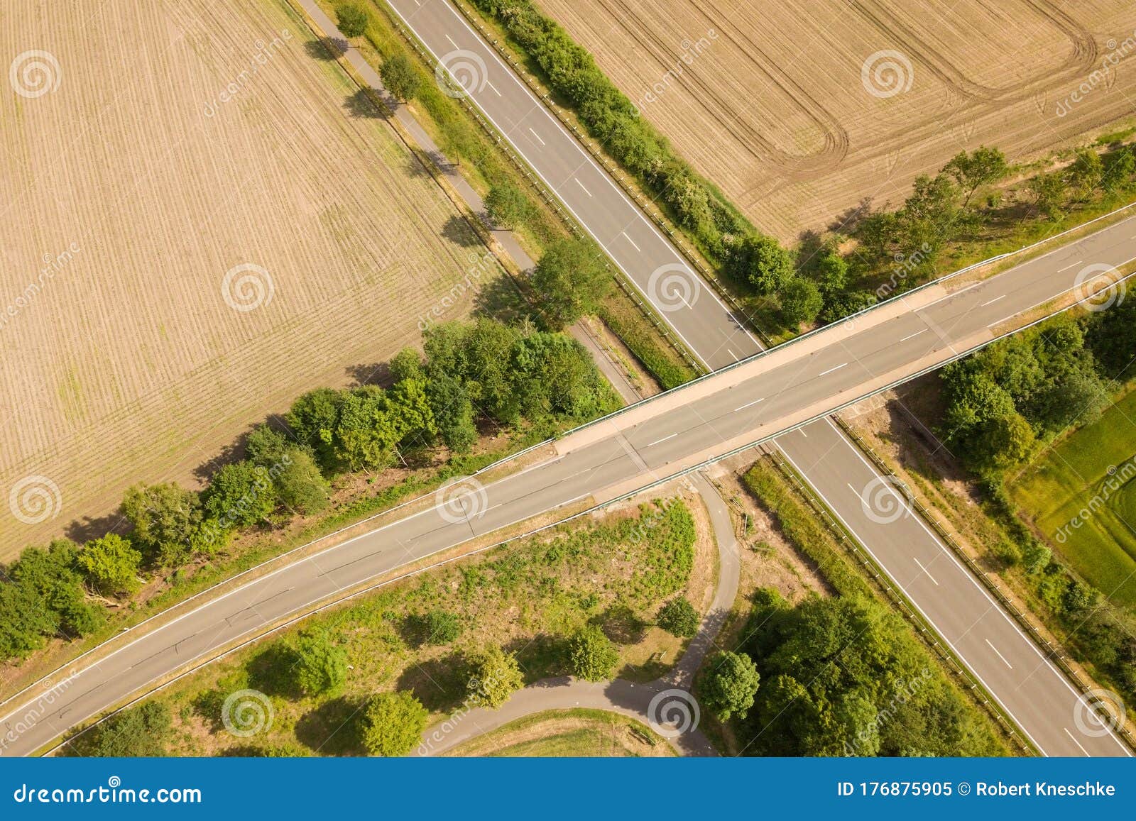 Aerial View of Bridge Crossing Road Stock Image - Image of highway ...