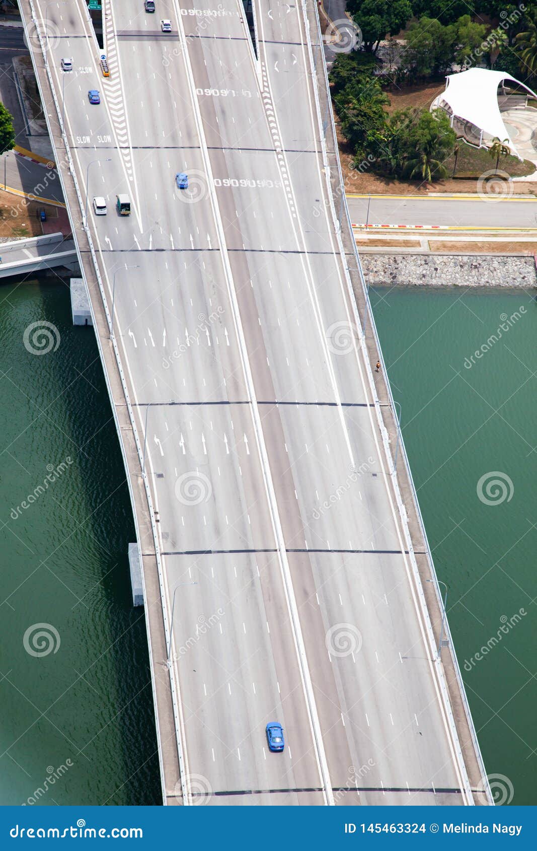 Aerial View of a Bridge and Traffic and Green Water Surface Stock Photo ...