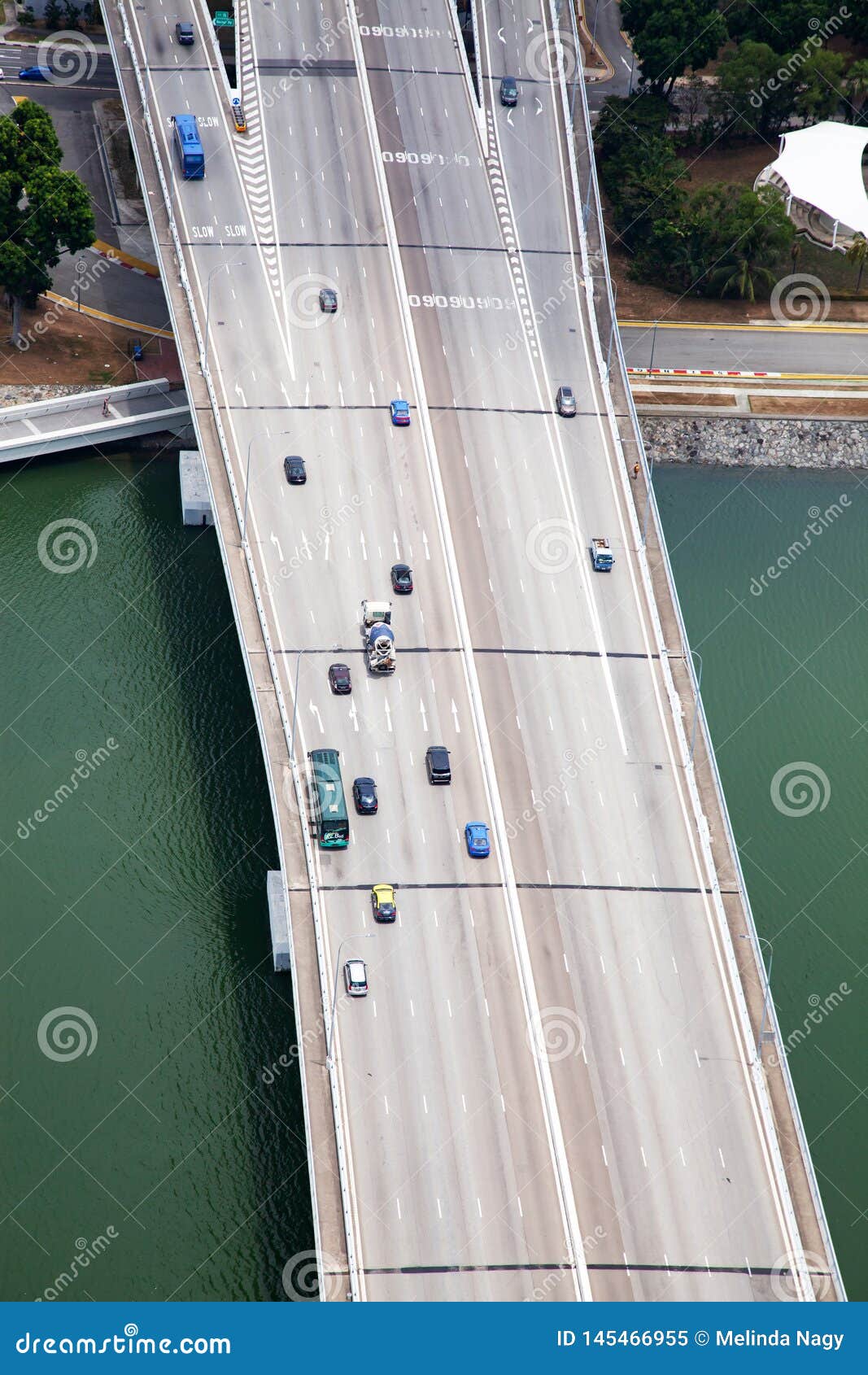 Aerial View of a Bridge and Traffic and Green Water Surface Stock Image ...