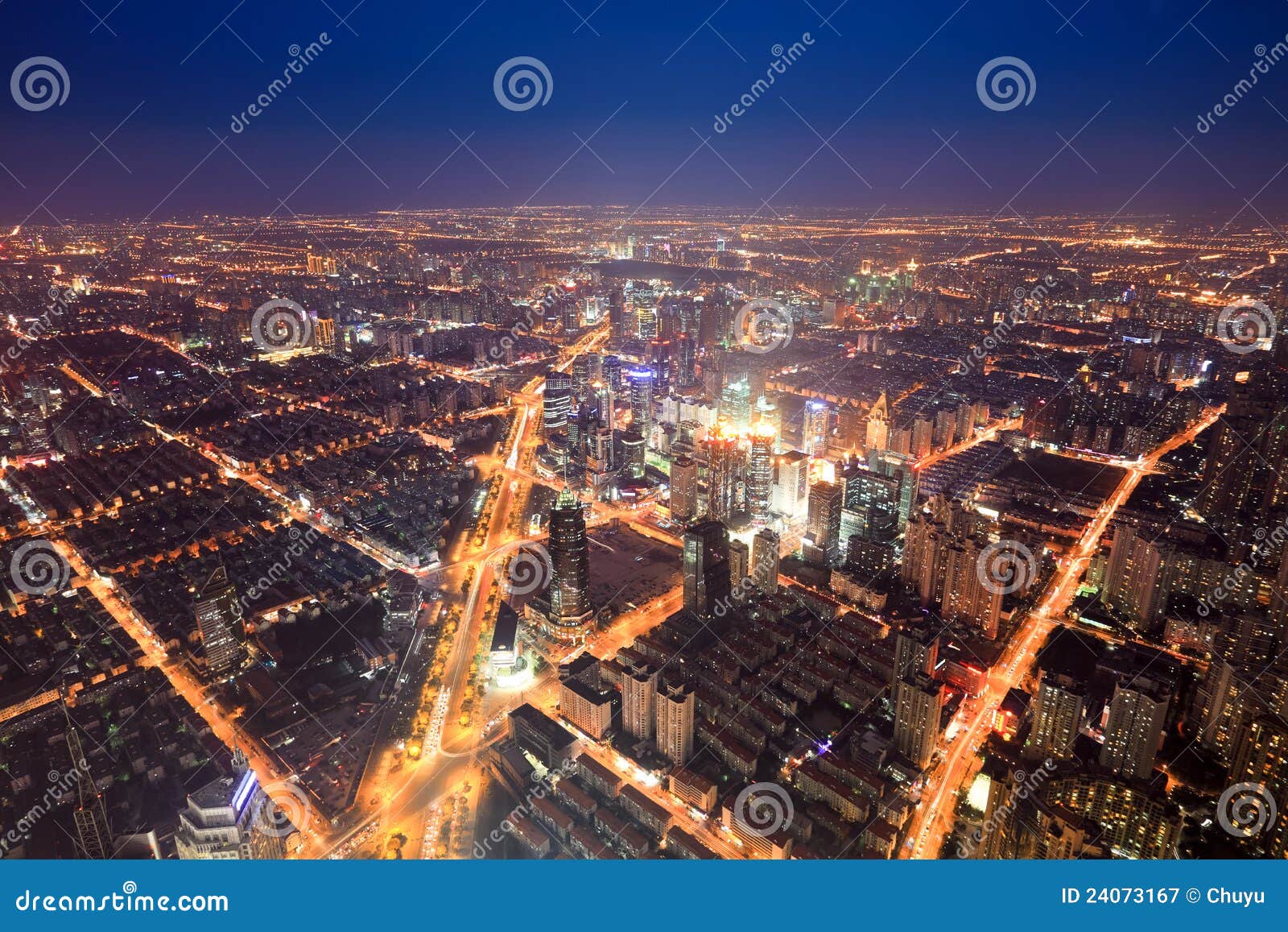 Aerial View of the Bright Lights of City Stock Image - Image of ...