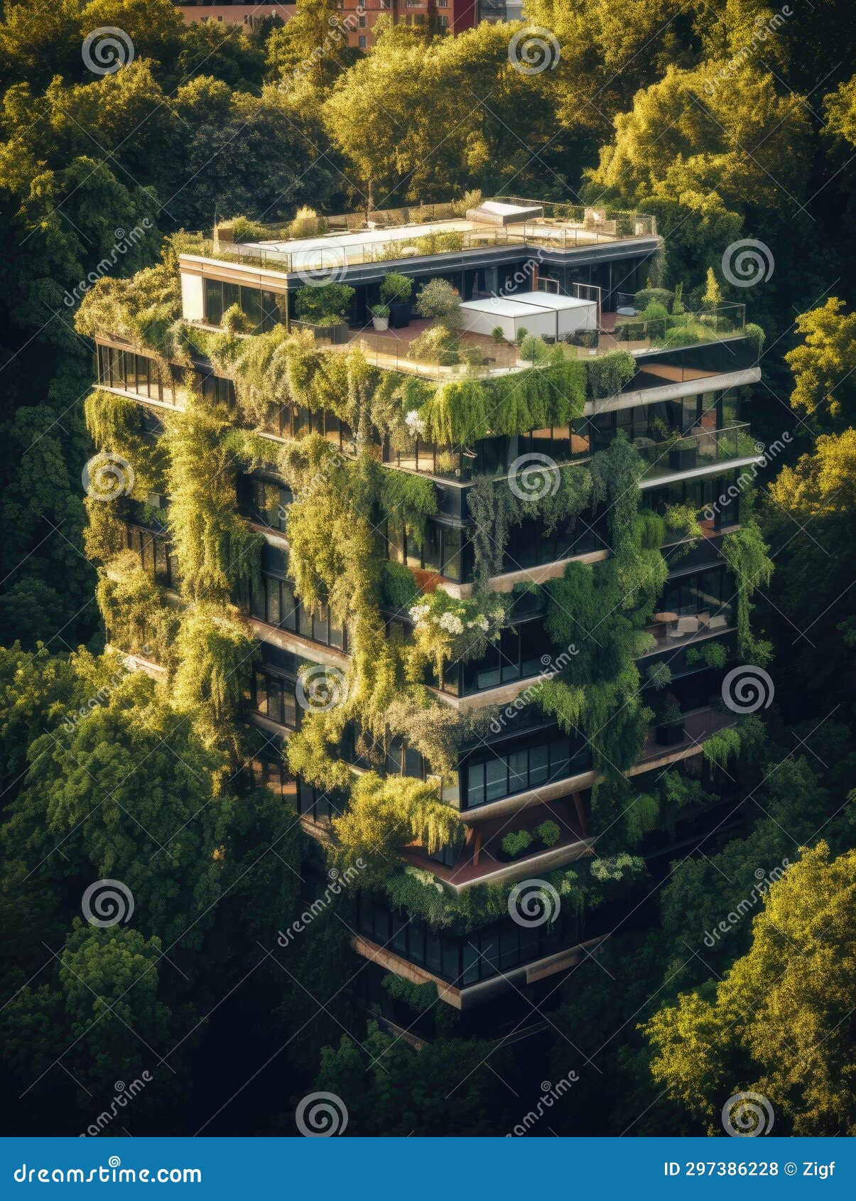 Aerial View of a Building that is Covered in Greenery Stock ...