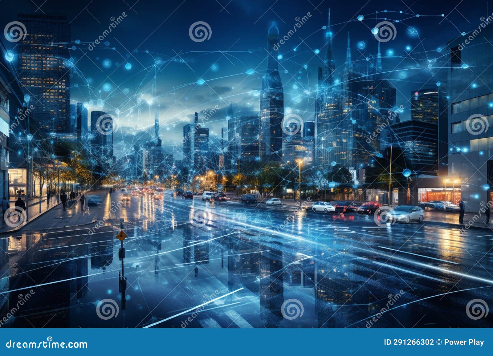 Aerial View of Buildings City at Night with Internet Network Connection ...