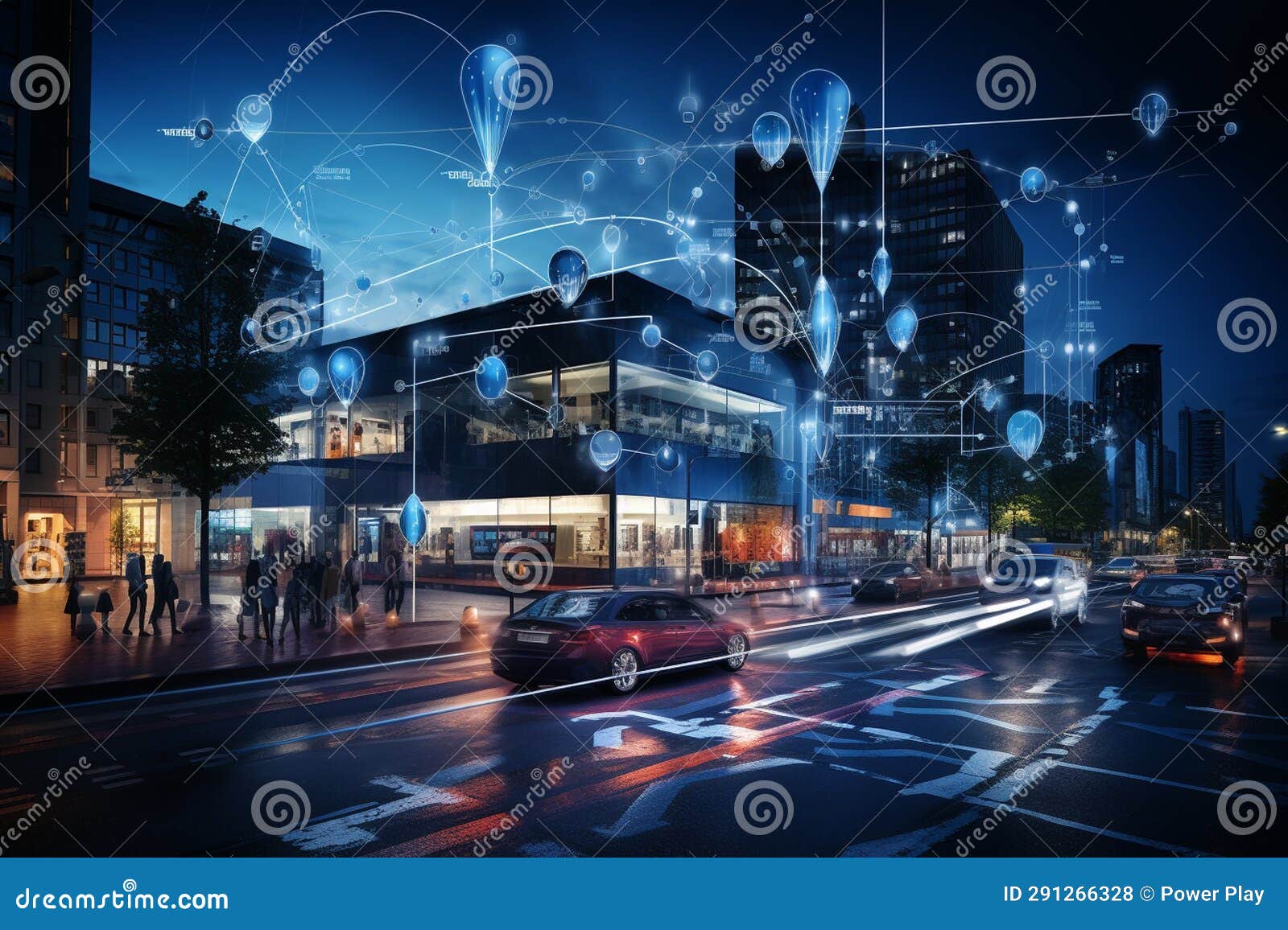 Aerial View of Buildings City at Night with Internet Network Connection ...