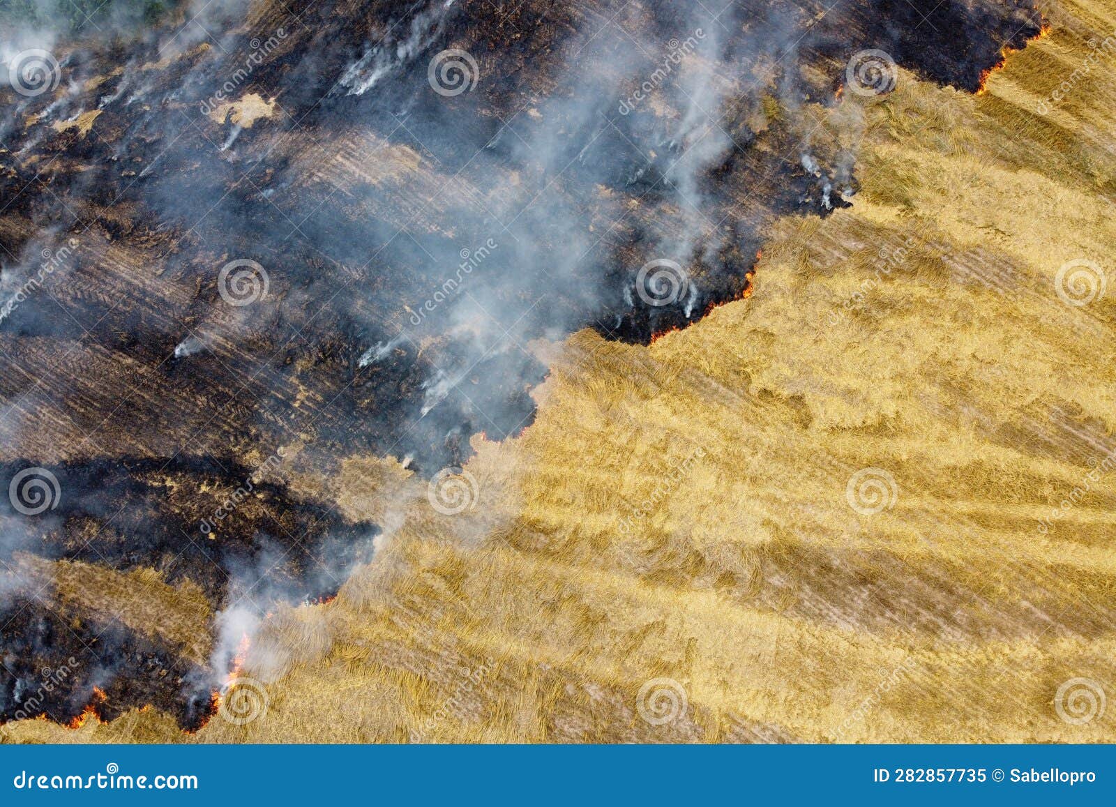 Aerial View of Burning Stubble in a Farm Field Stock Image - Image of ...