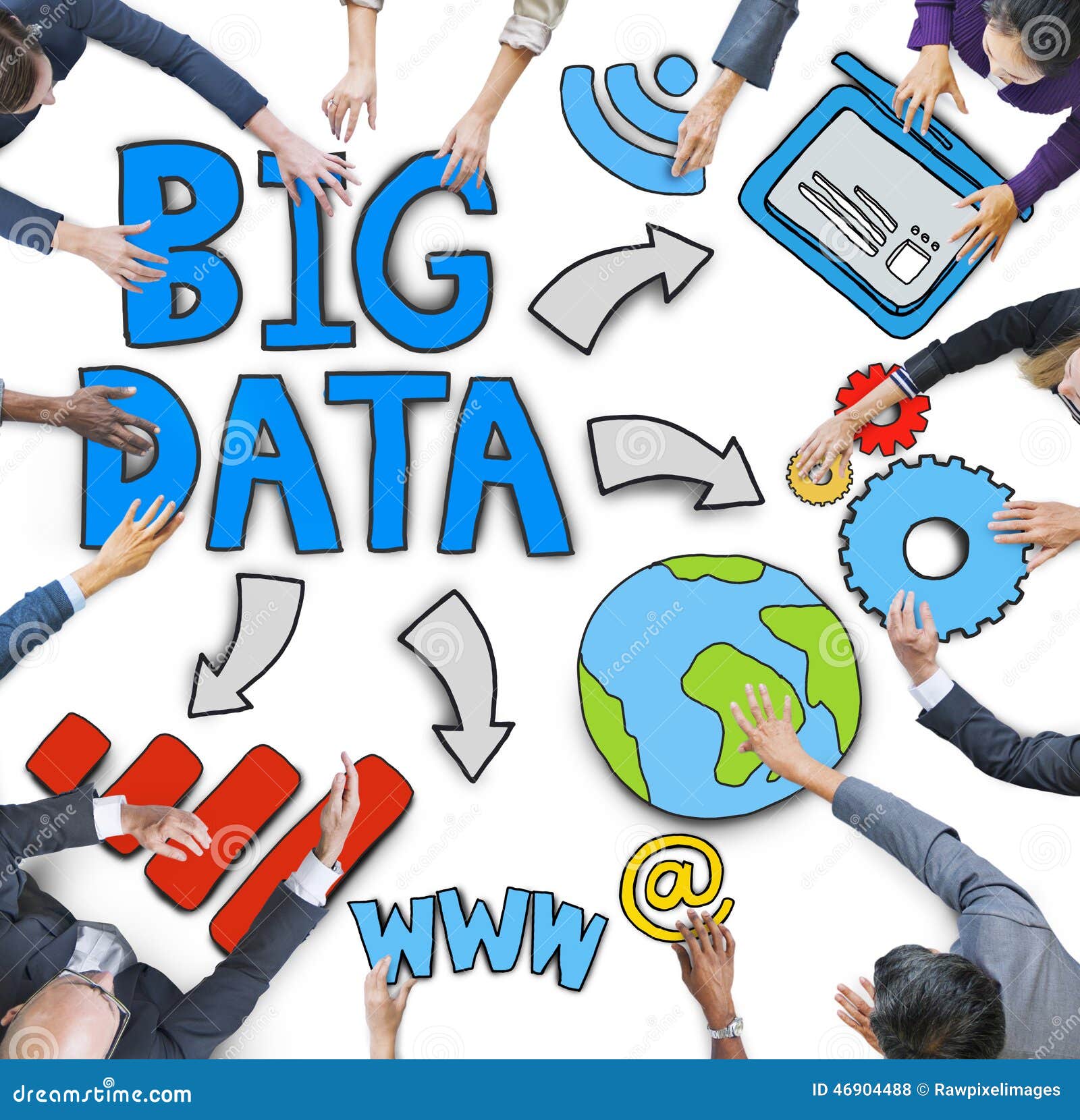 Aerial View of Business People and Big Data Concepts Stock Illustration ...