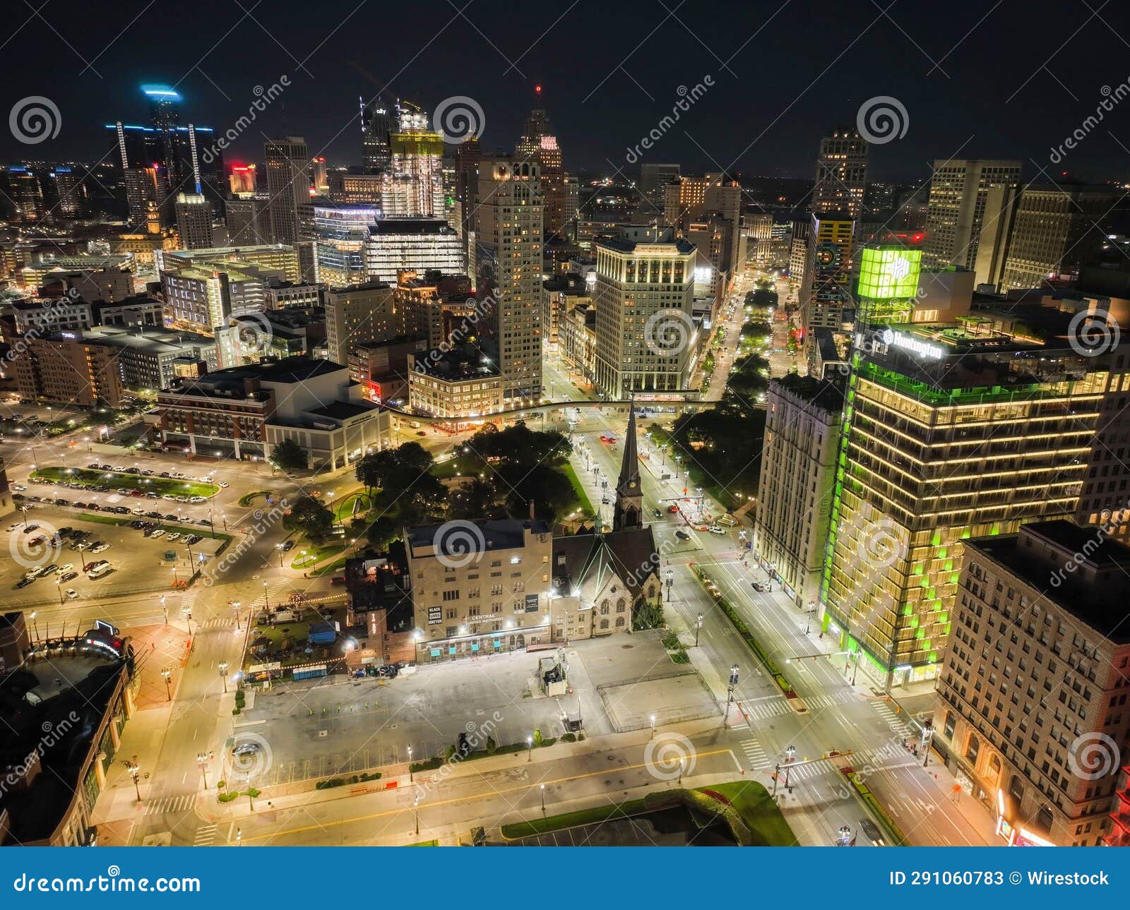 Aerial View of a Bustling Cityscape Featuring Prominent Architectural ...