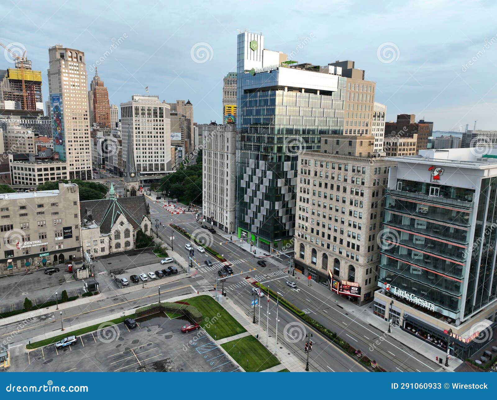 Aerial View of a Bustling Cityscape Featuring Prominent Architectural ...