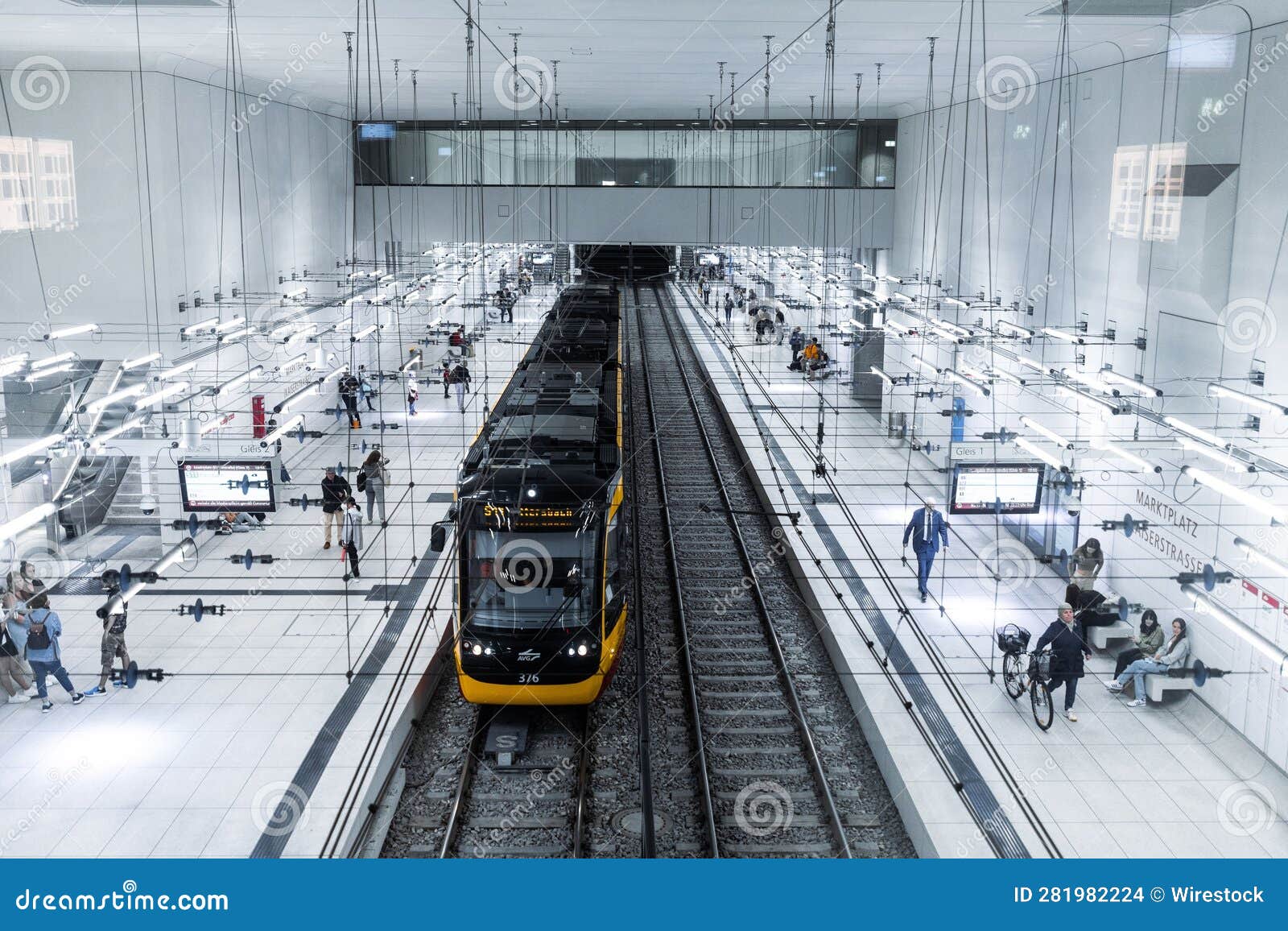 Multiple Trains in the Middle of a Train Depot, One on the Tracks Stock ...