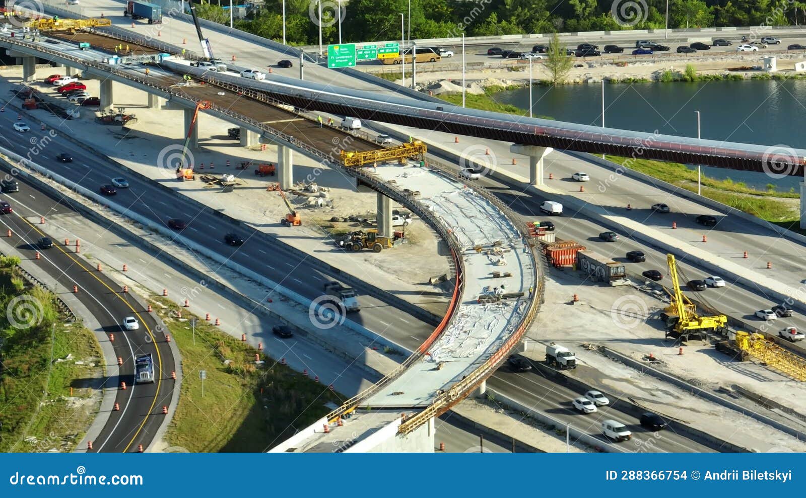 Aerial View of Busy American Freeway Road Interchange Under ...
