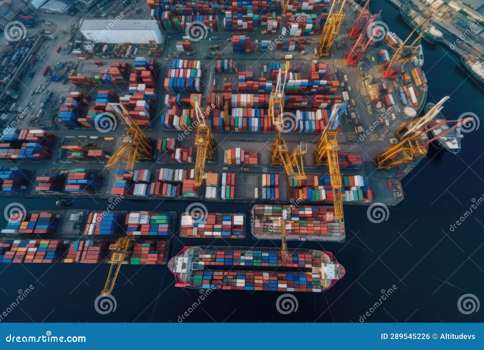 Aerial View of a Busy Cargo Ship Port Stock Photo - Image of dockyard ...