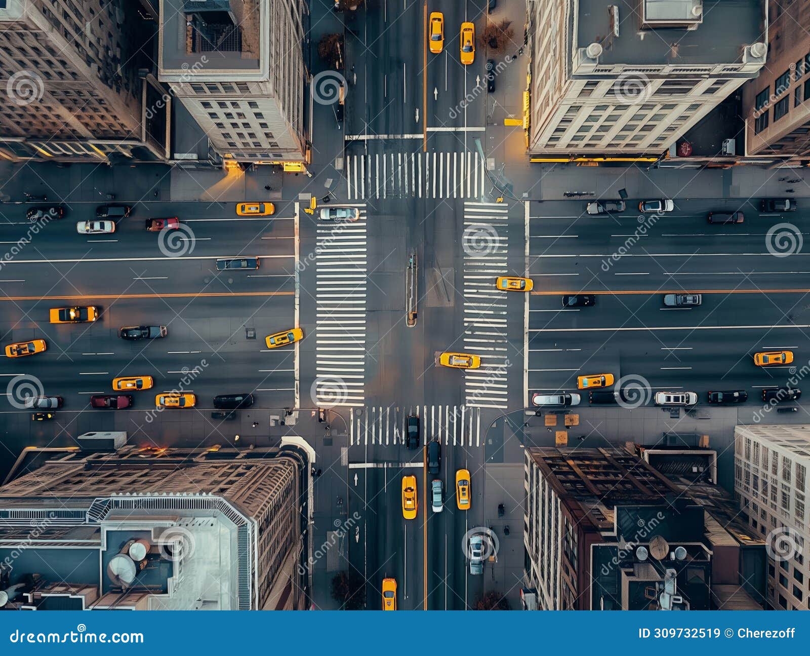 Aerial View of Busy City Intersection Stock Image - Image of commute ...