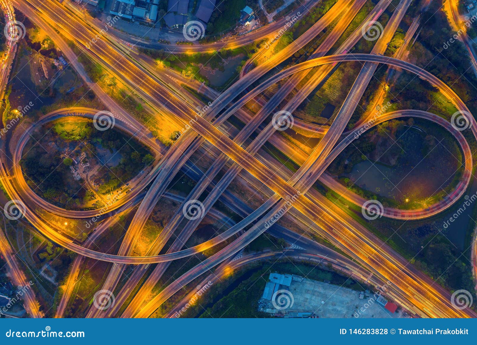 Aerial View of Busy Highway Road Junctions at Night Stock Photo - Image ...