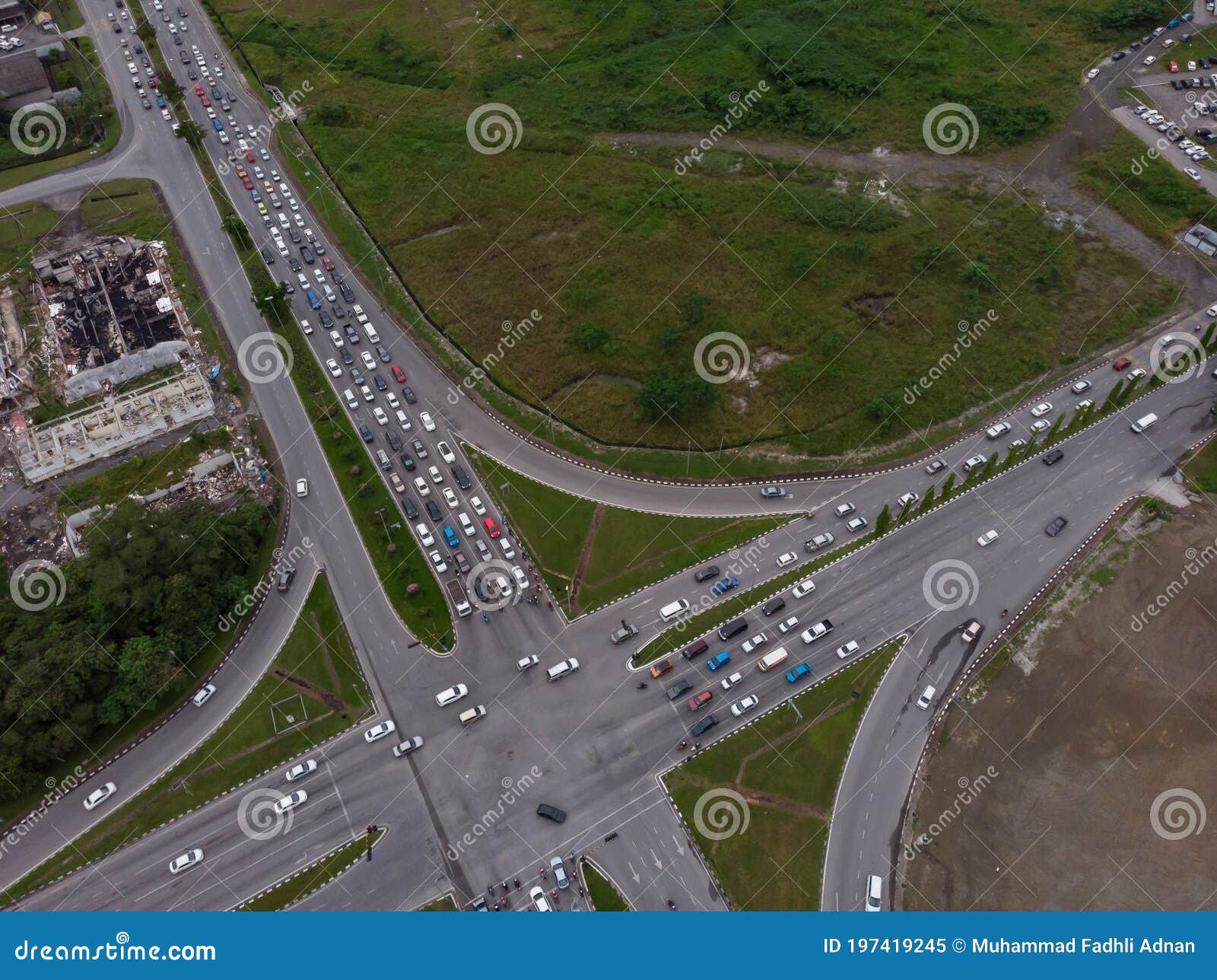 Aerial View of Busy Road Intersection Stock Image - Image of crossing ...