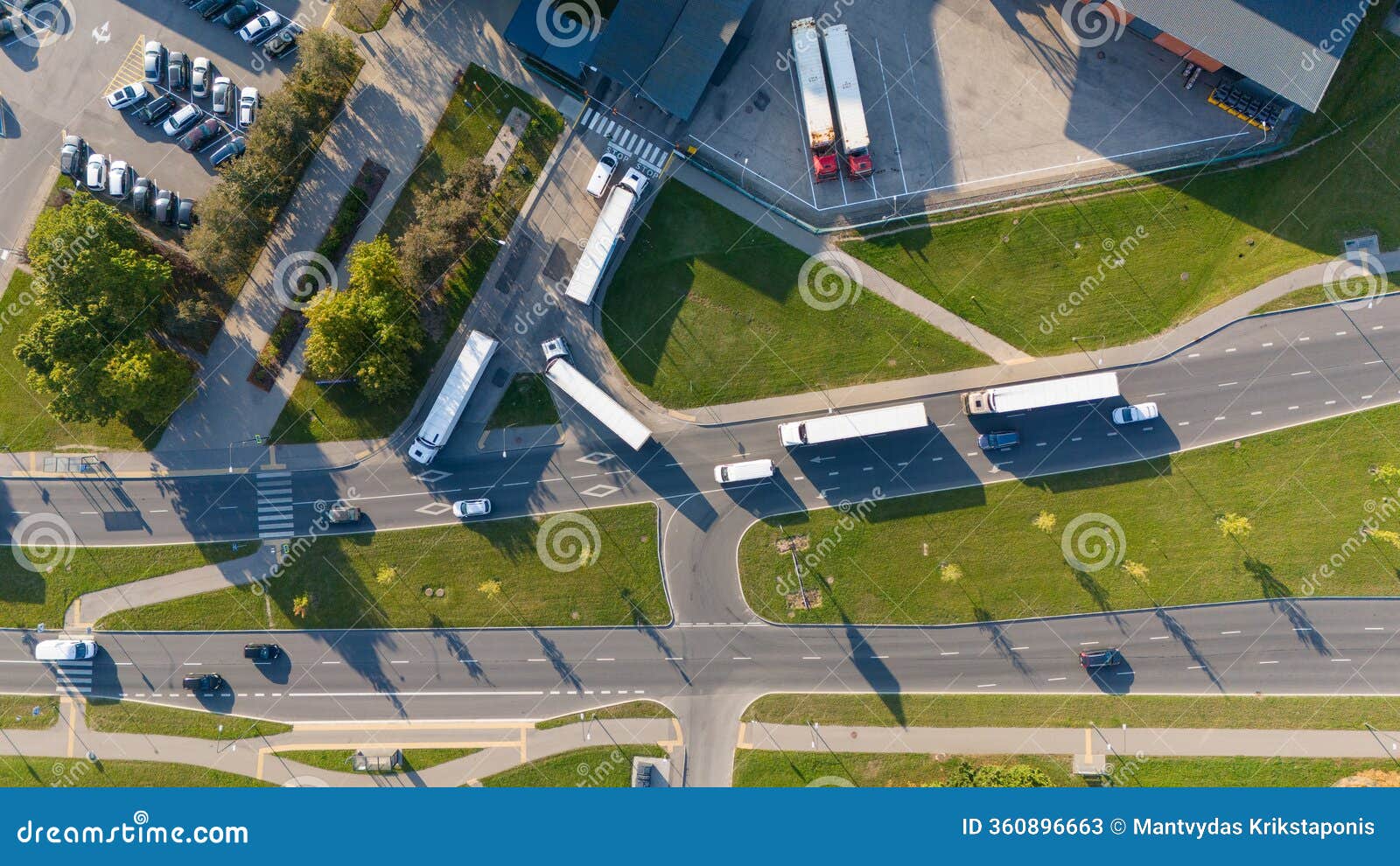 Aerial View of Busy Road Intersection with Trucks and Cars Stock Image ...
