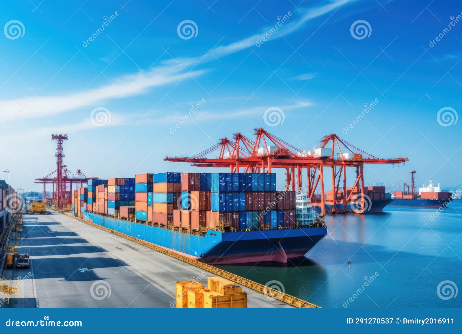 Aerial View of a Busy Seaport with Cargo Ships Loading and Unloading ...