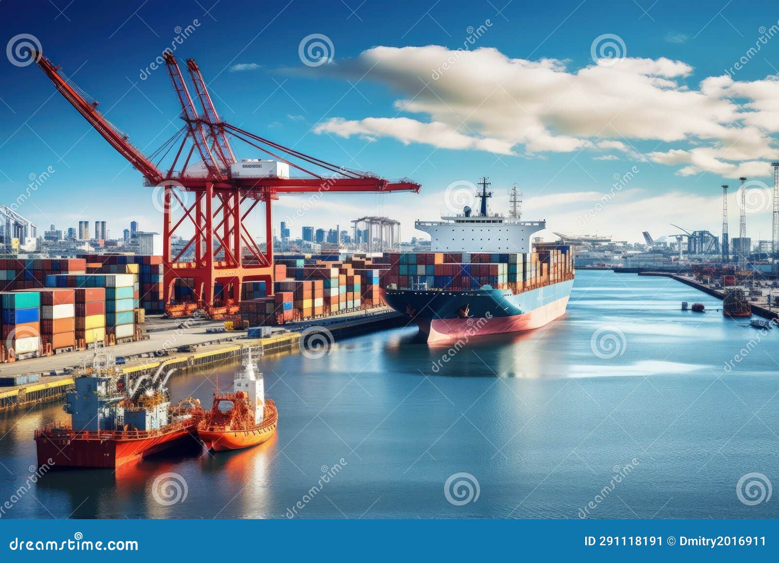 Aerial View of a Busy Seaport with Cargo Ships Loading and Unloading ...