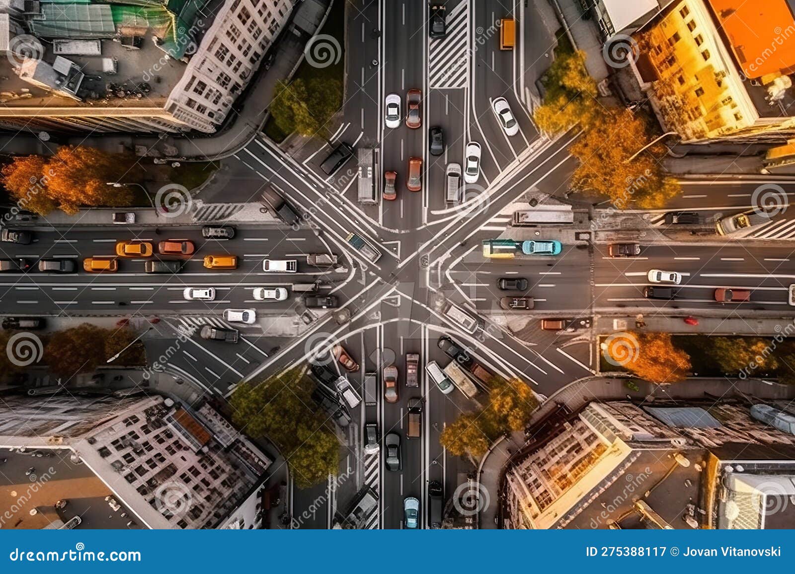 Aerial View of Busy Urban Streets and Intersections Created by ...