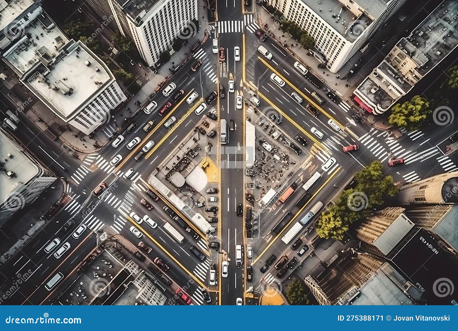 Aerial View of Busy Urban Streets and Intersections Created by ...
