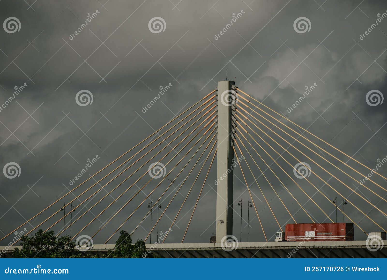 Aerial View of Cable-stayed Bridge with Driving Cars Editorial Photo ...