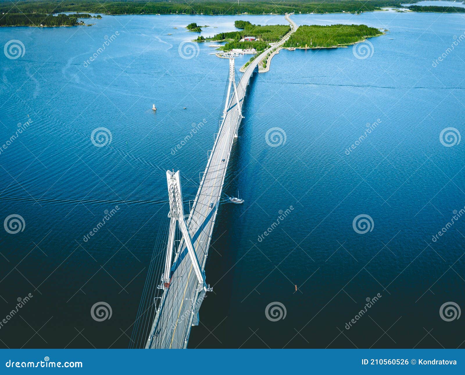 Aerial View of Cable-stayed Replot Bridge, Suspension Bridge in Finland ...