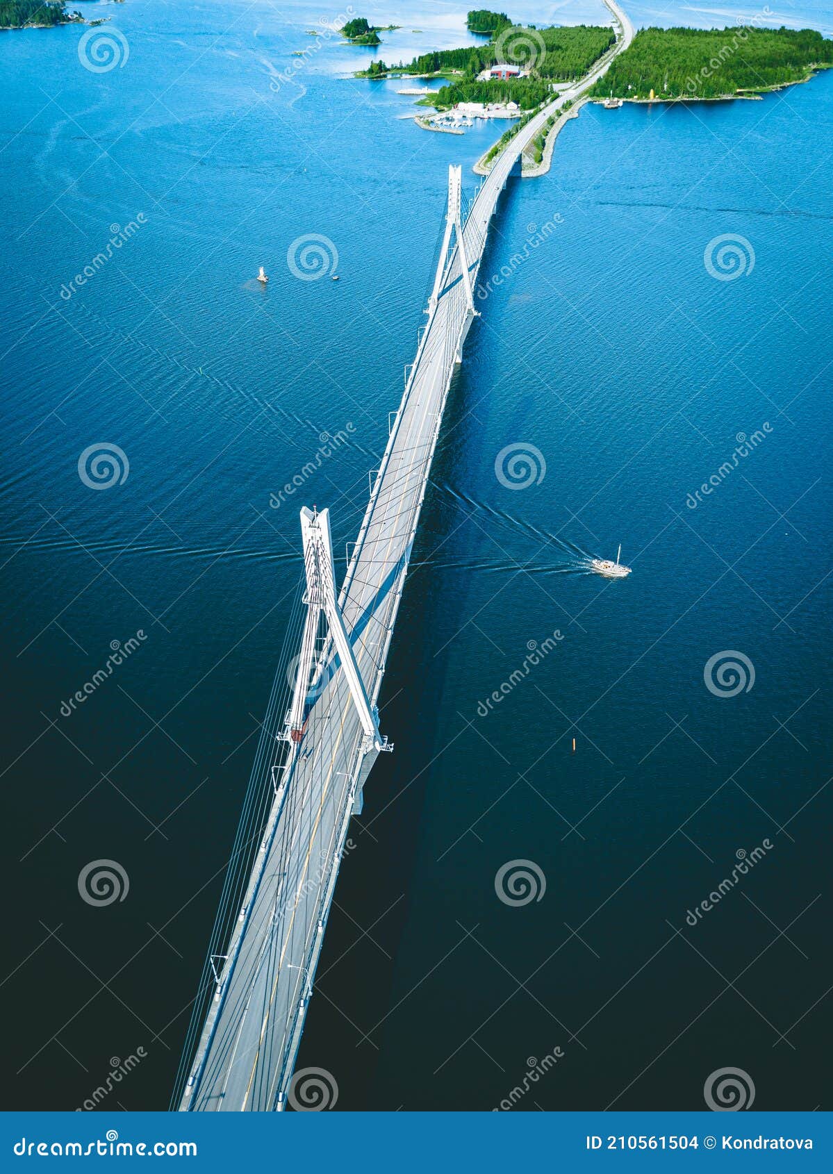 Aerial View of Cable-stayed Replot Bridge, Suspension Bridge in Finland ...
