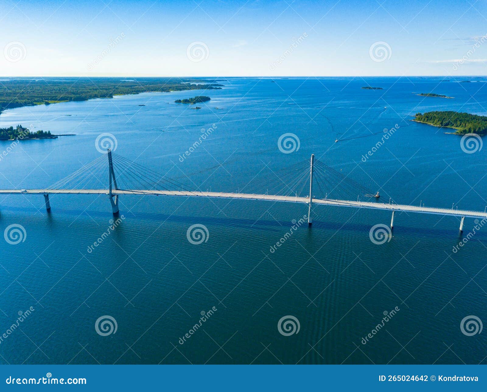 Aerial View of Cable-stayed Replot Bridge, Suspension Bridge in Finland ...