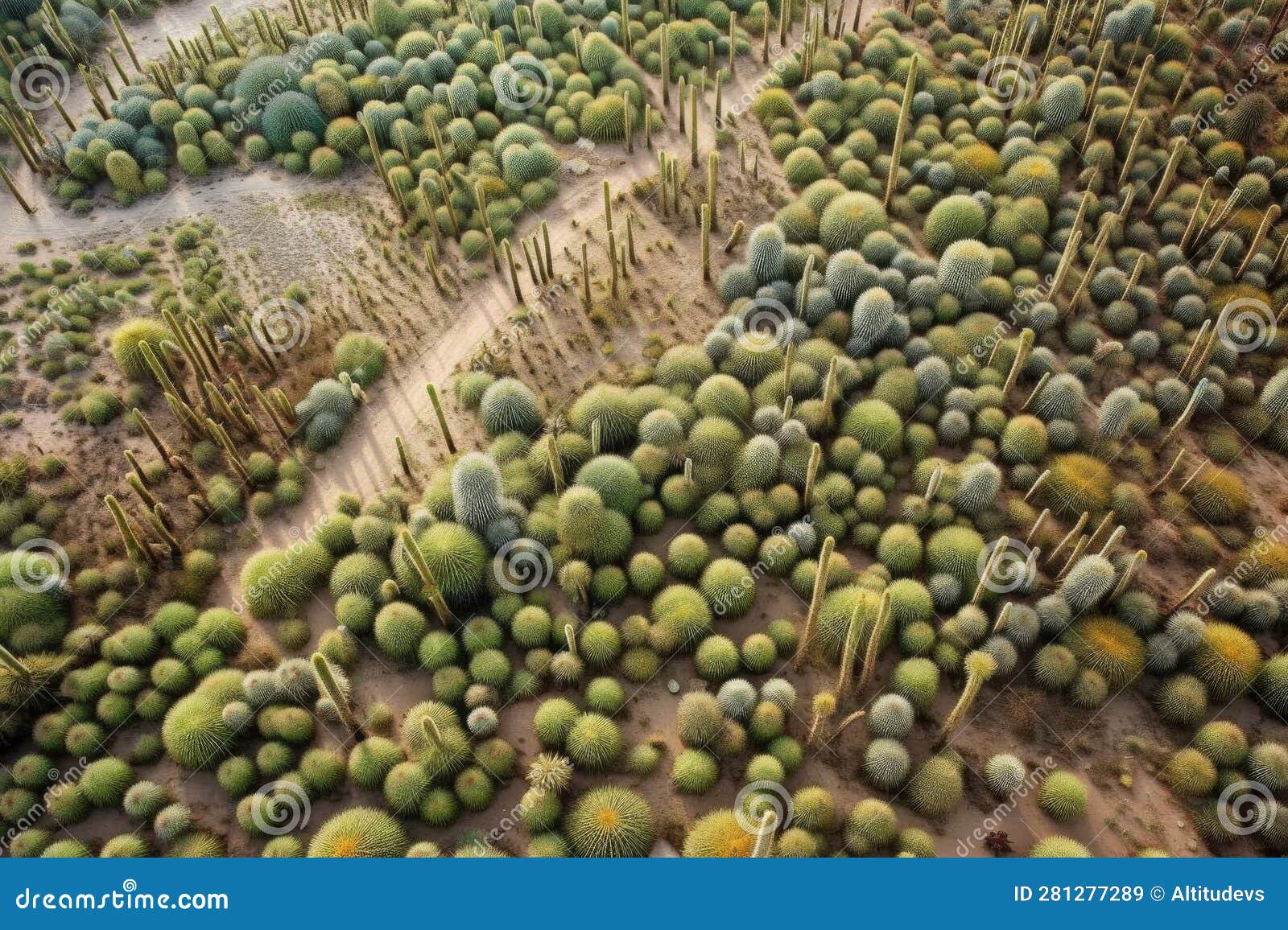 Aerial View of Cacti Patterns in Desert Landscape Stock Illustration ...