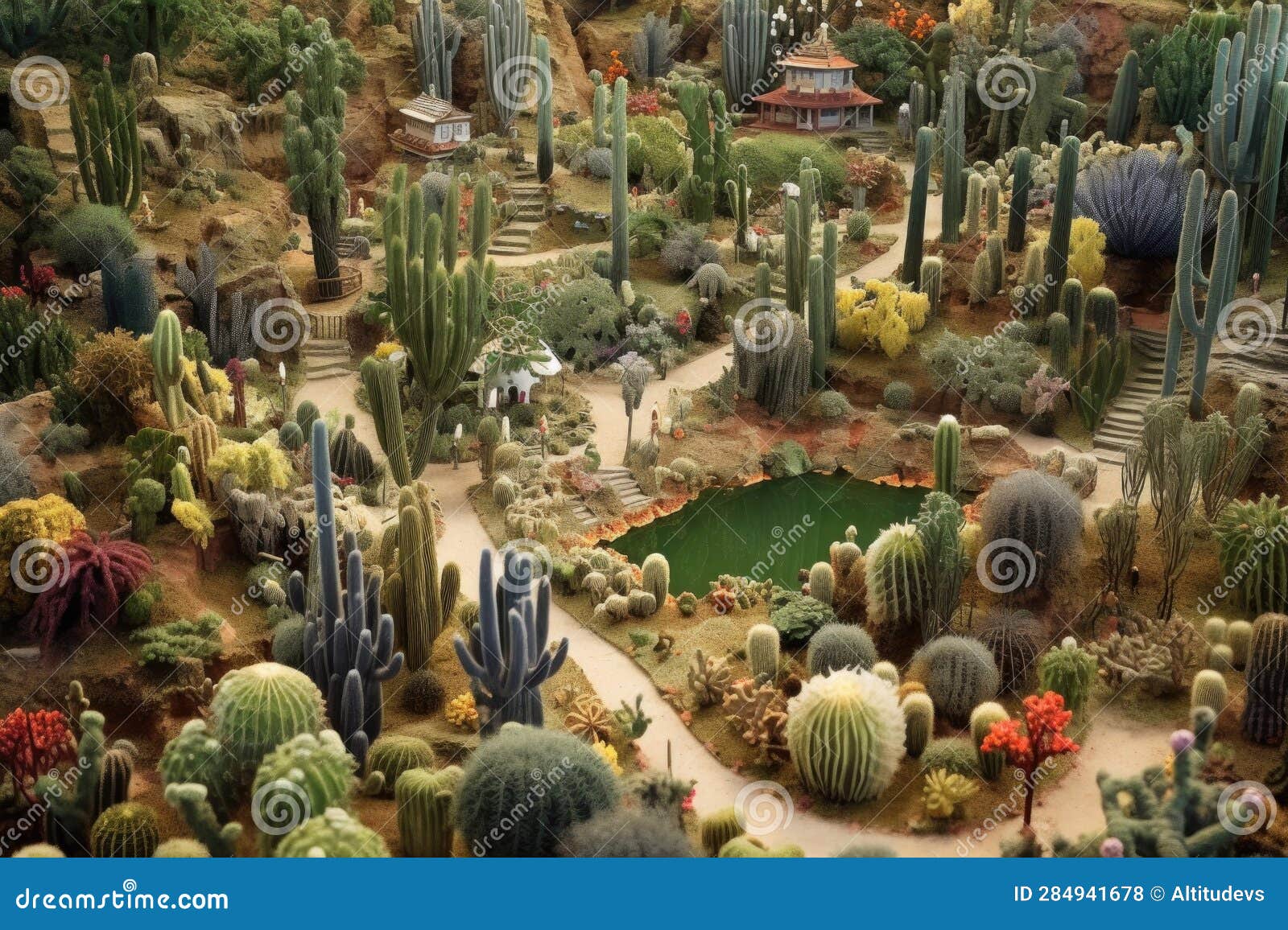 Aerial View of Cactus Garden with Various Species Stock Photo - Image ...