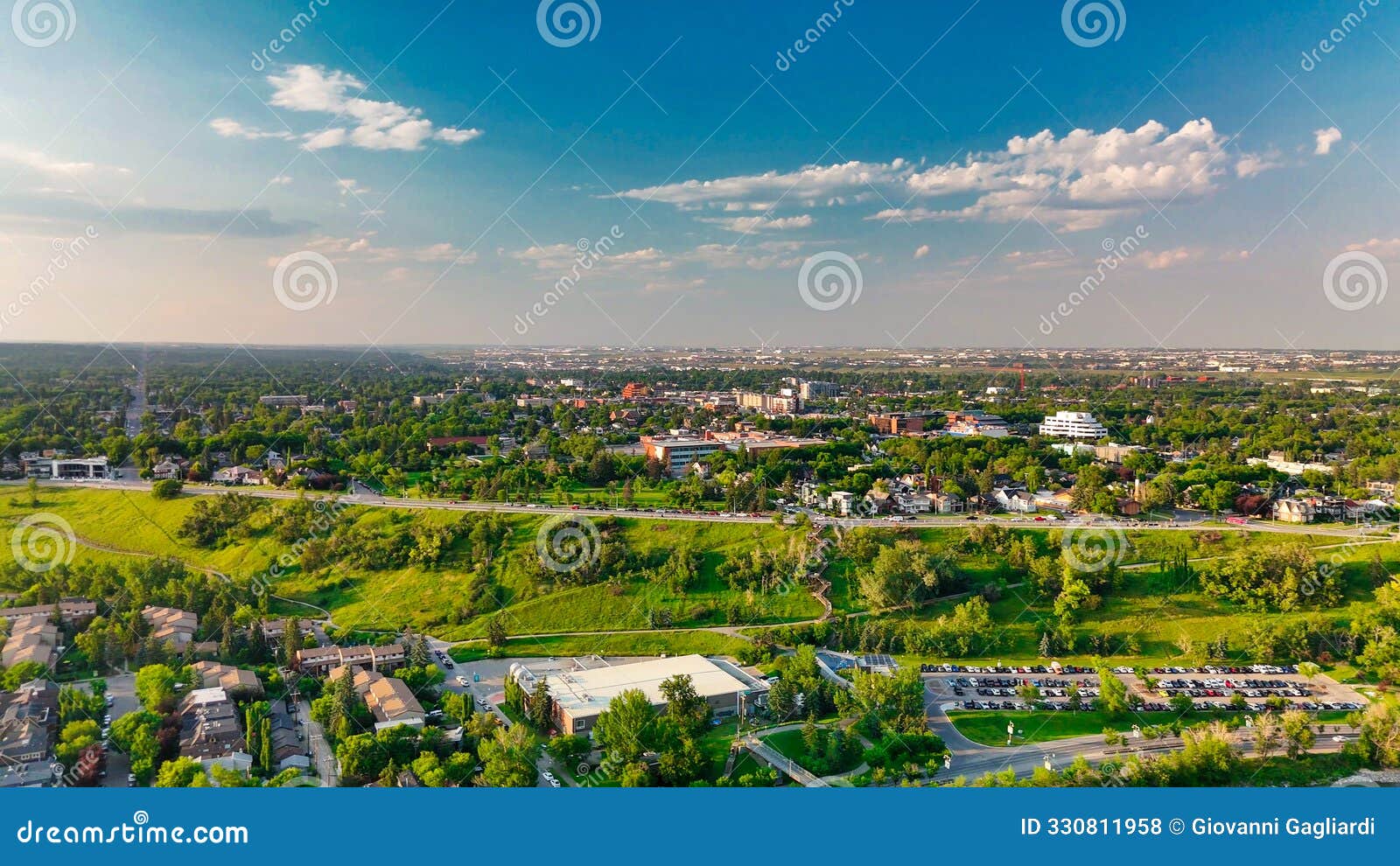 Aerial View of Calgary Park on a Beautiful Summer Sunset, Alberta ...