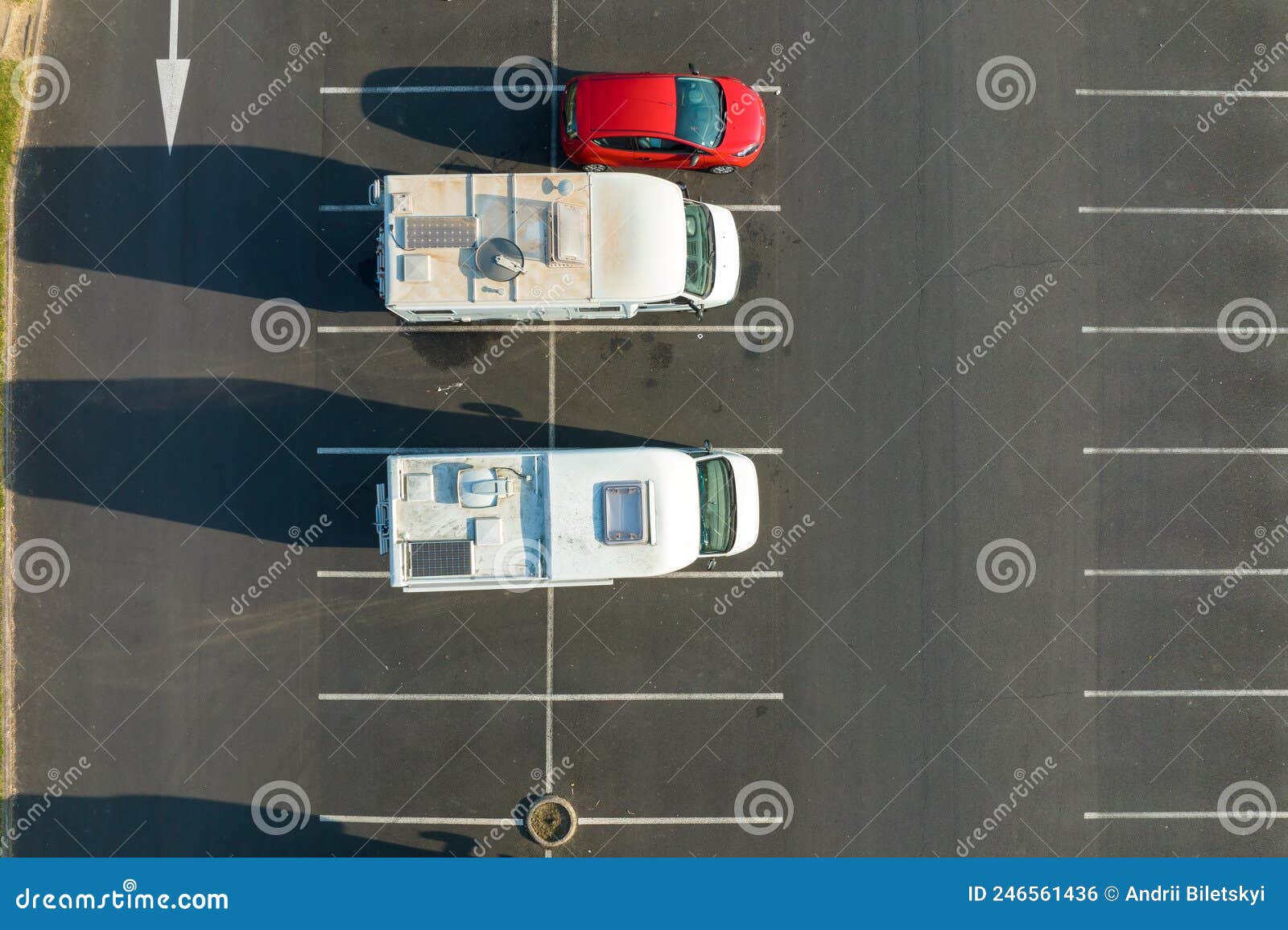 Aerial View of Camper Vans Parked on Parking Lot Stock Photo - Image of ...