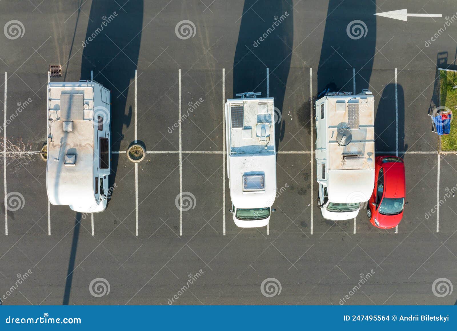 Aerial View of Camper Vans Parked on Parking Lot Stock Photo - Image of ...