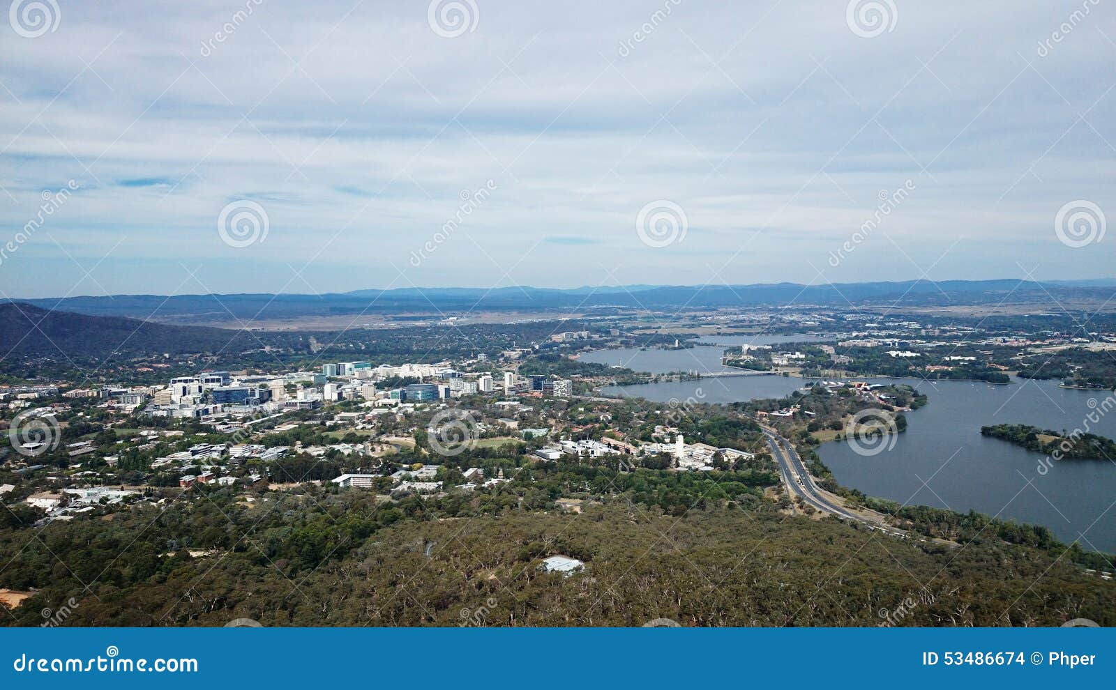 Aerial View of Canberra stock photo. Image of water, australia - 53486674