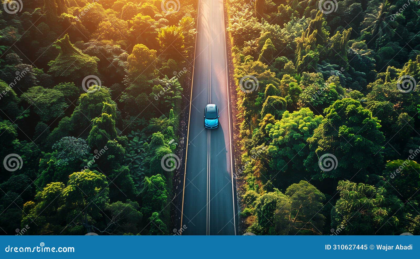 Aerial View of Car Driving through Green Forest Stock Image - Image of ...