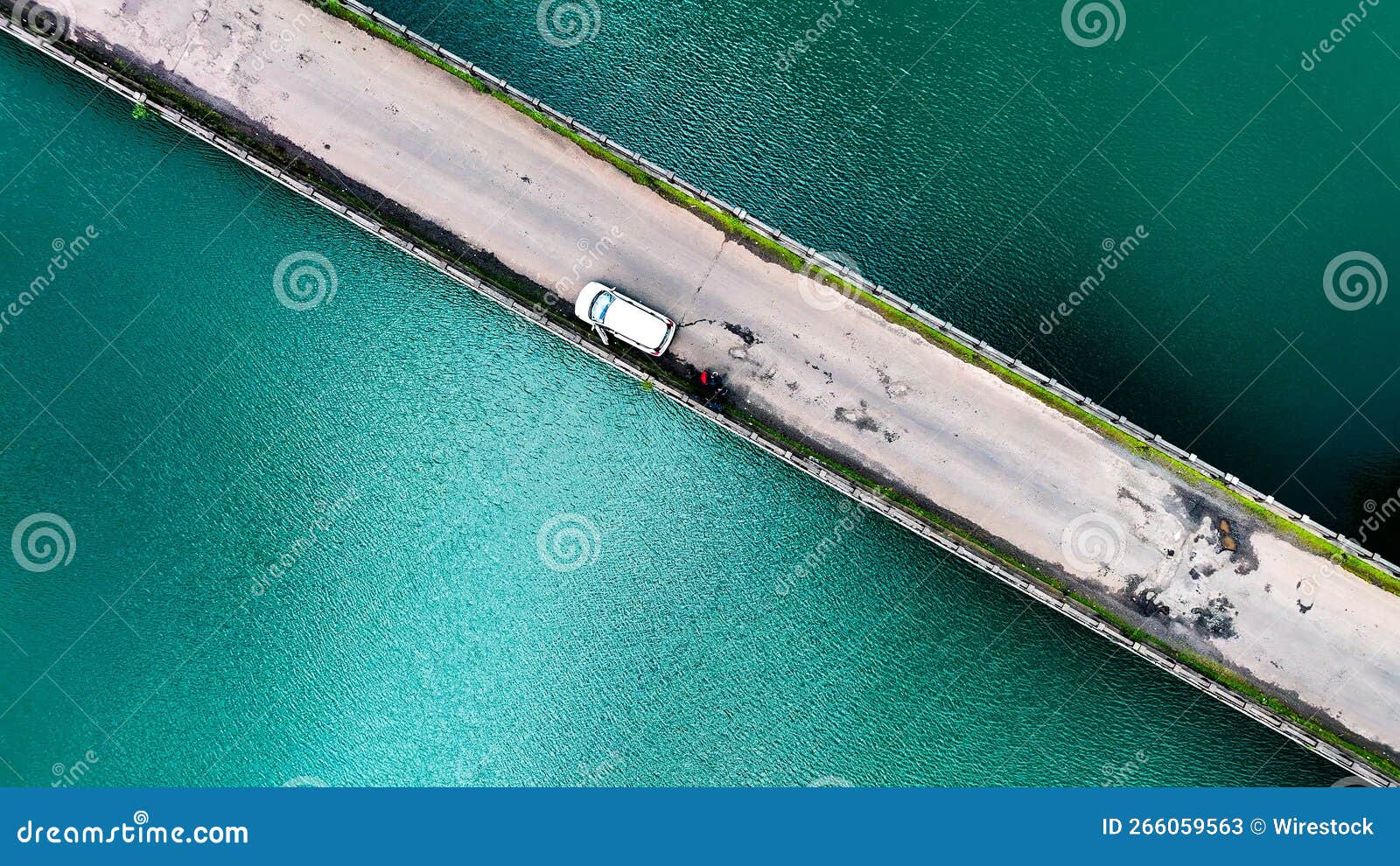Aerial View of a Car Driving Over the Bridge Over the River Stock Image ...