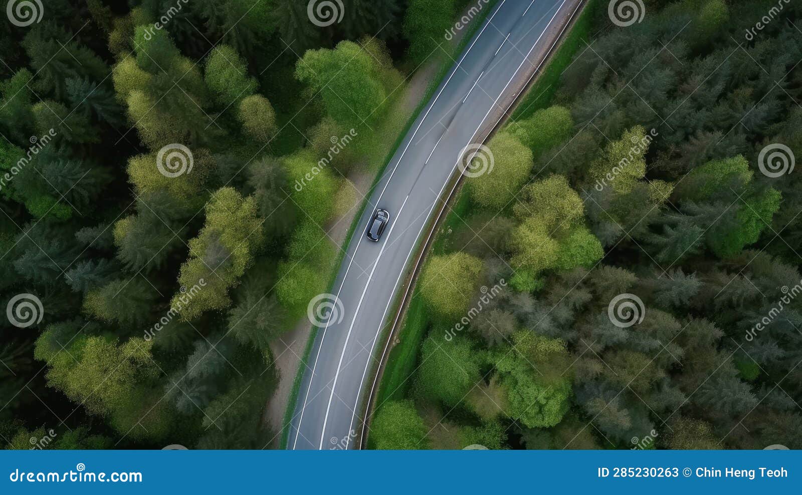 Aerial View of a Car Driving on the Road in the Forest Stock Image ...