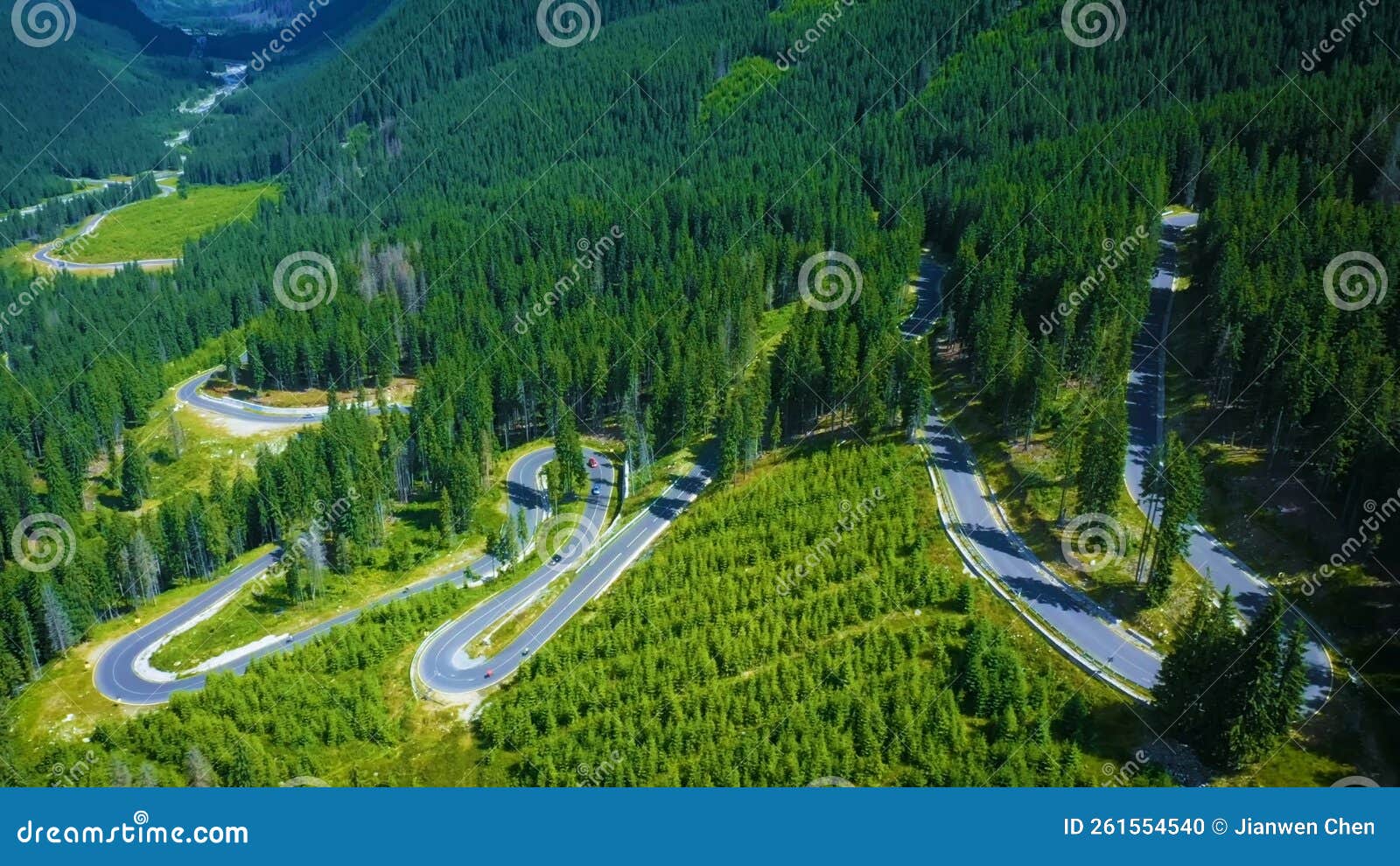 Aerial View of Car Forest in Winding Road Trough Stock Photo - Image of ...