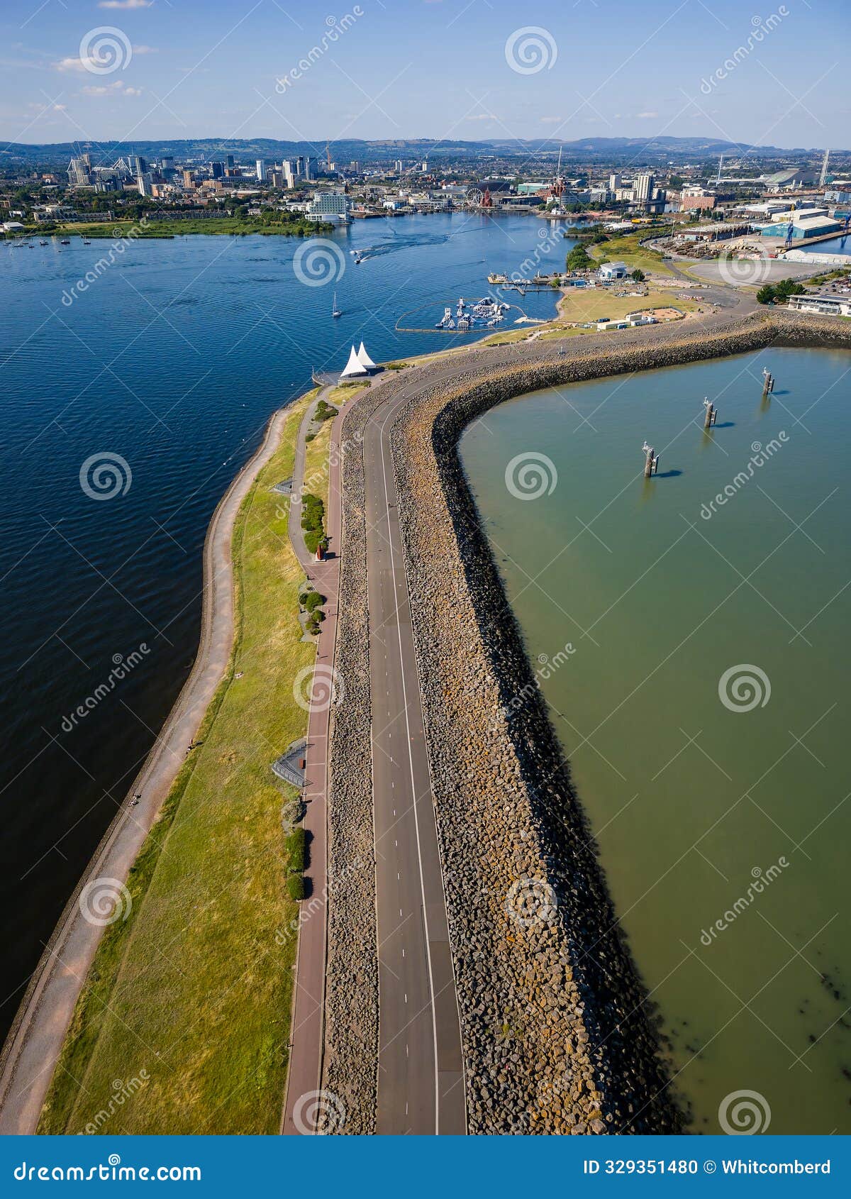 Aerial View of Cardiff Docks and Barrage on a Warm Summers Day Stock ...