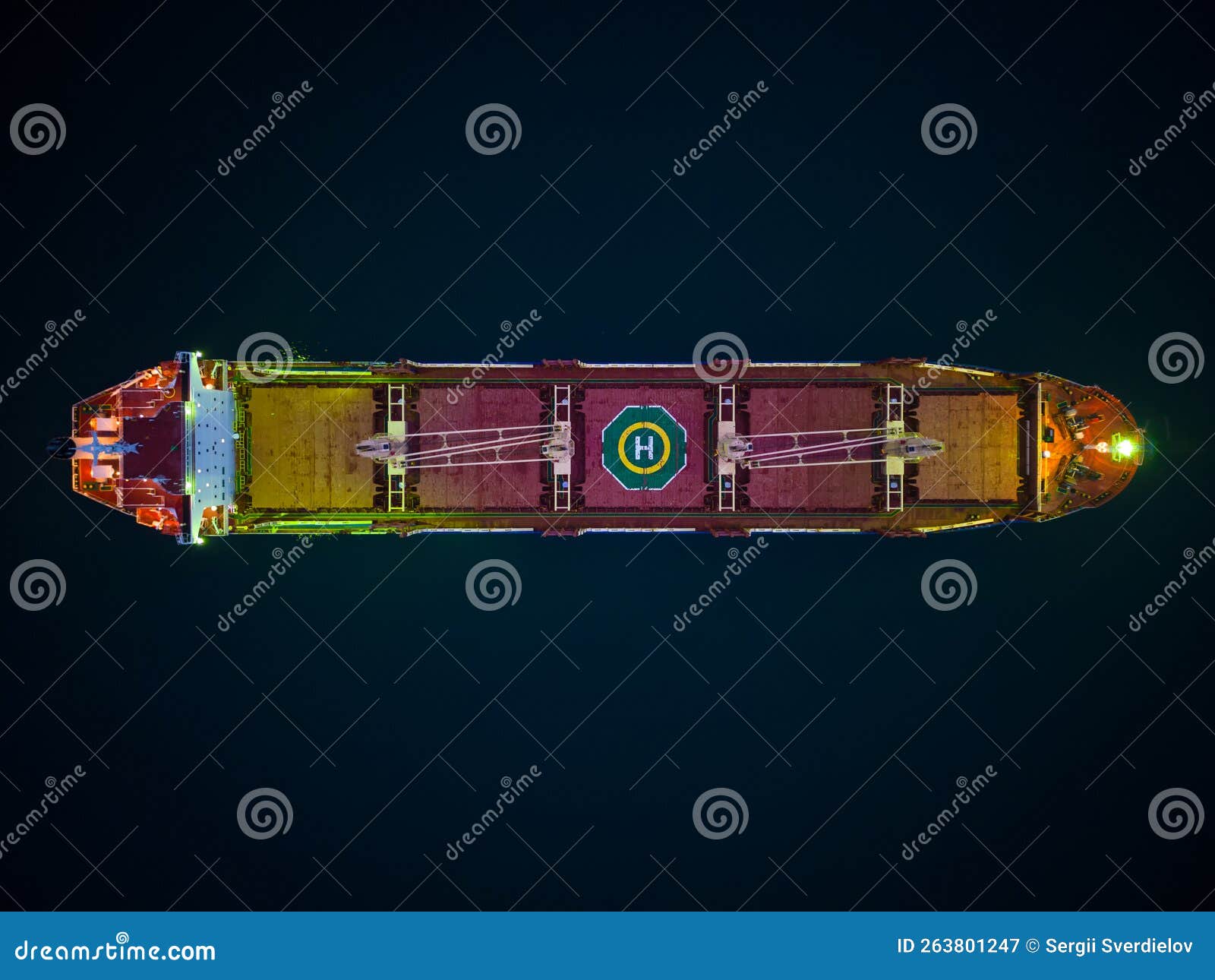 Aerial View Cargo Bulk Carrier Ship on the Sea at Night Stock Image ...