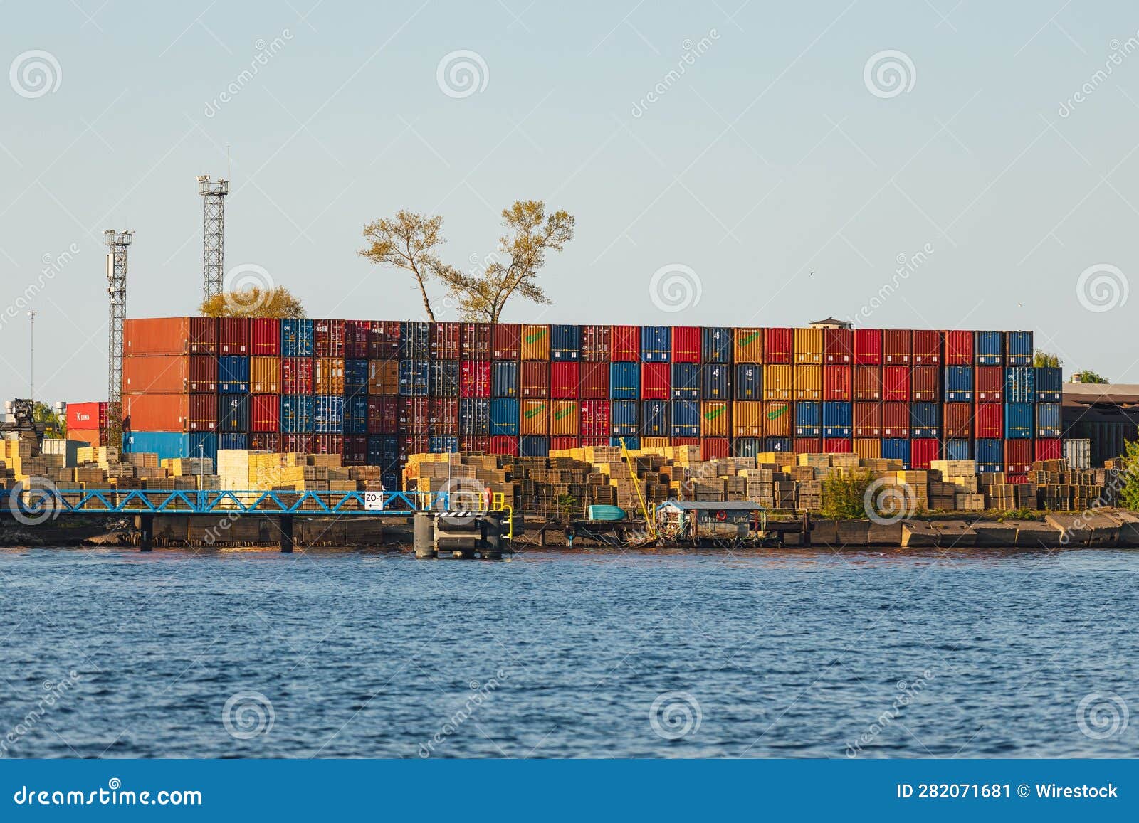 Aerial View of a Cargo Container Port, Featuring Numerous Large Cargo ...