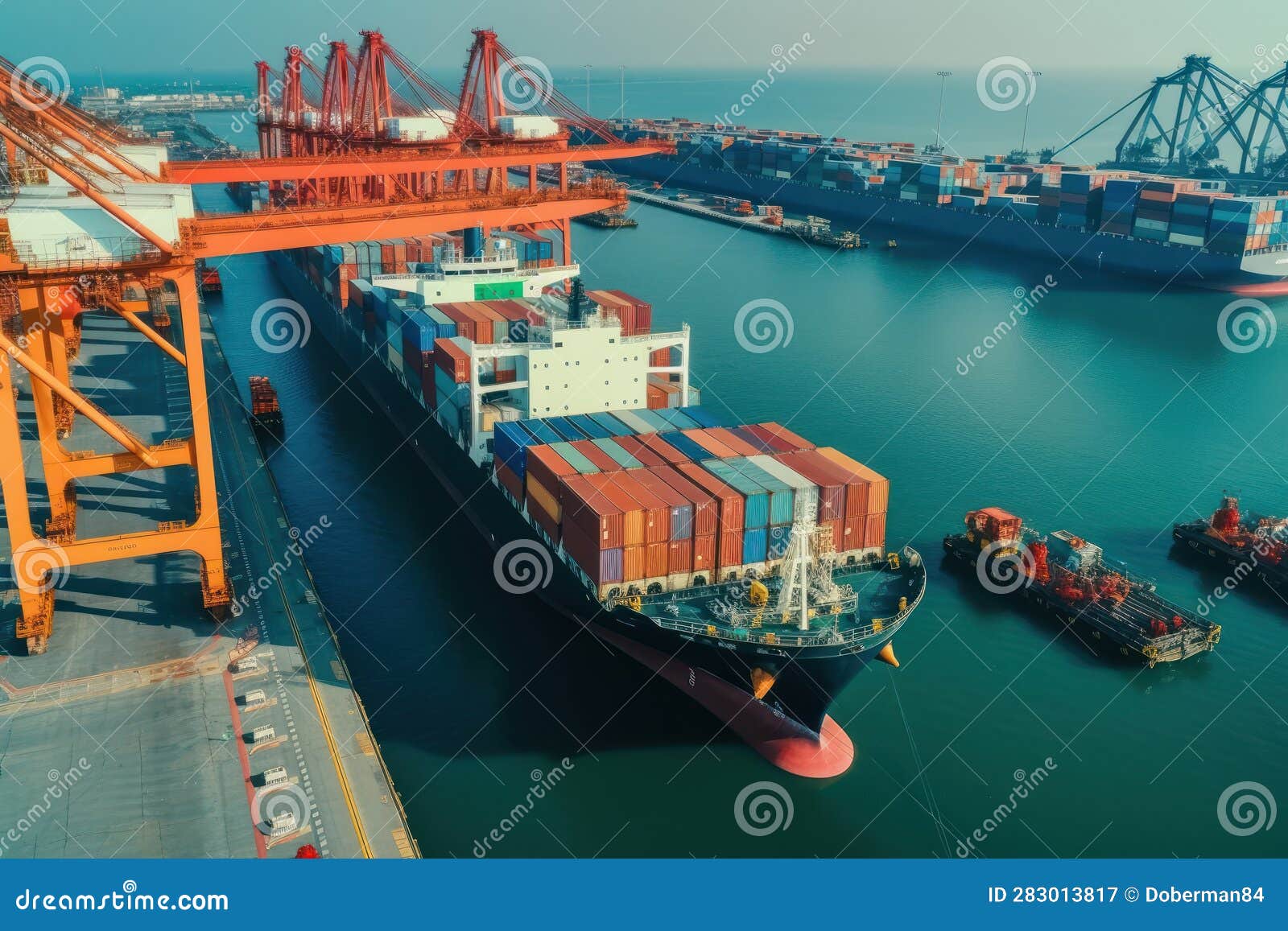 Aerial View of a Cargo Container Ship. Fully Loaded Container Ship ...