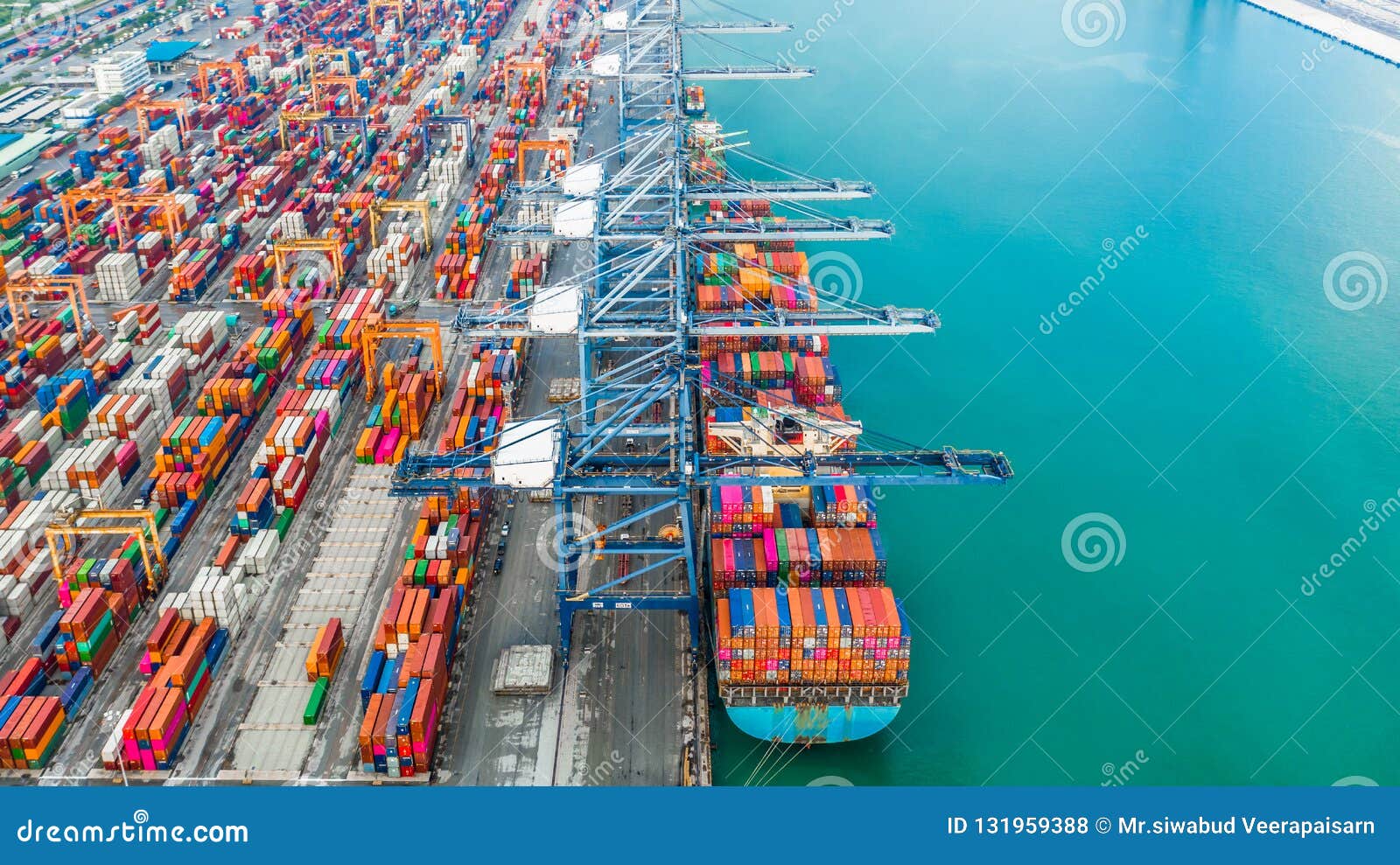 Aerial View Cargo Container Ship Loading, Container Cargo Ship I Stock ...