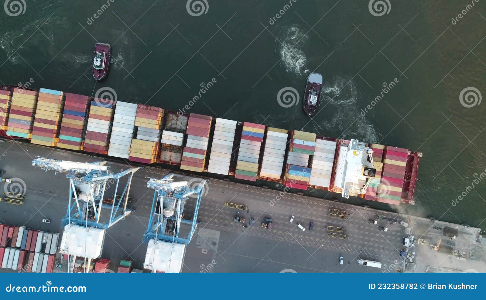Aerial View of Cargo Container Ship Parking at Port Stock Footage ...
